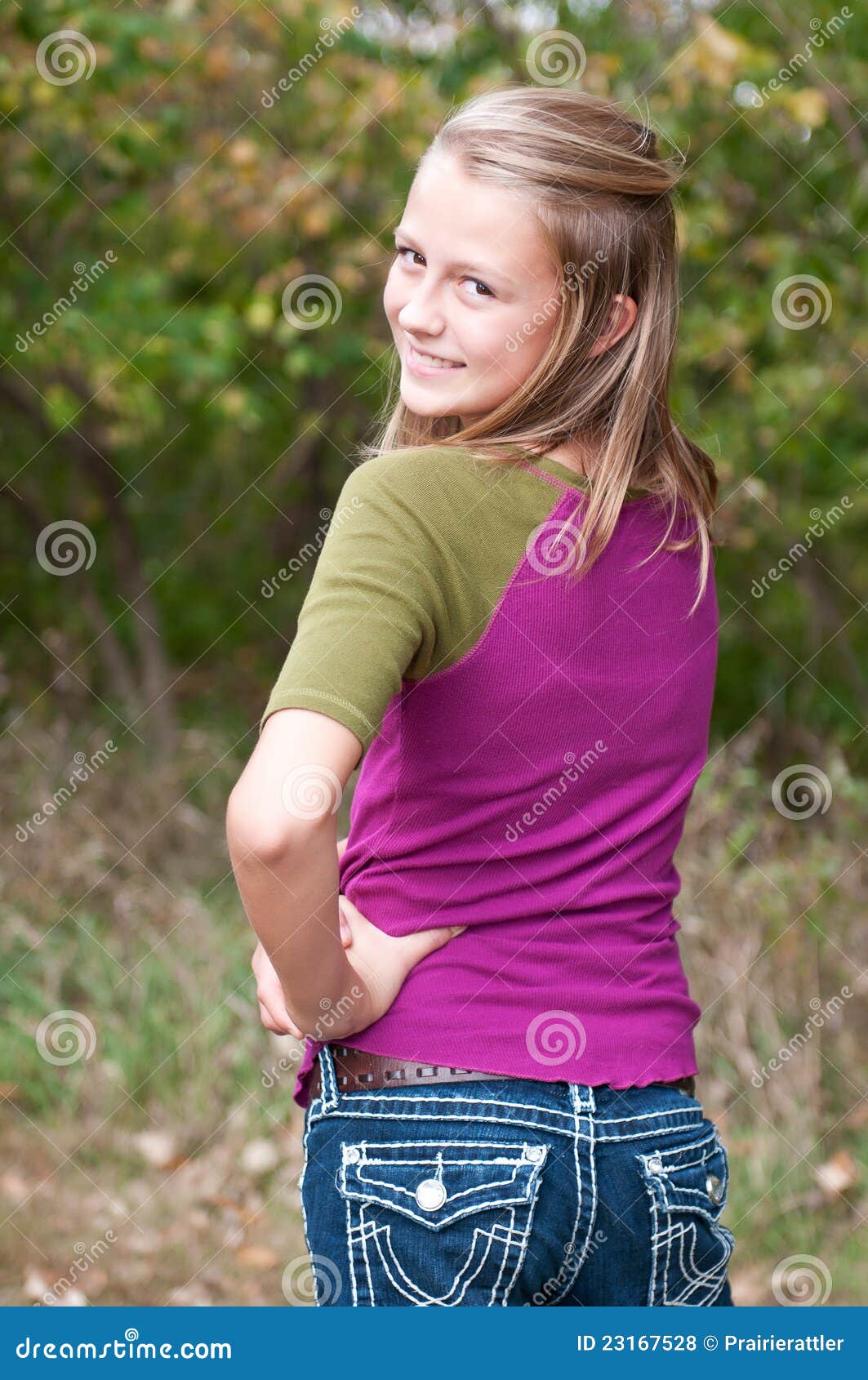 Girl Poses Turning Around stock photo. Image of smile - 23167528