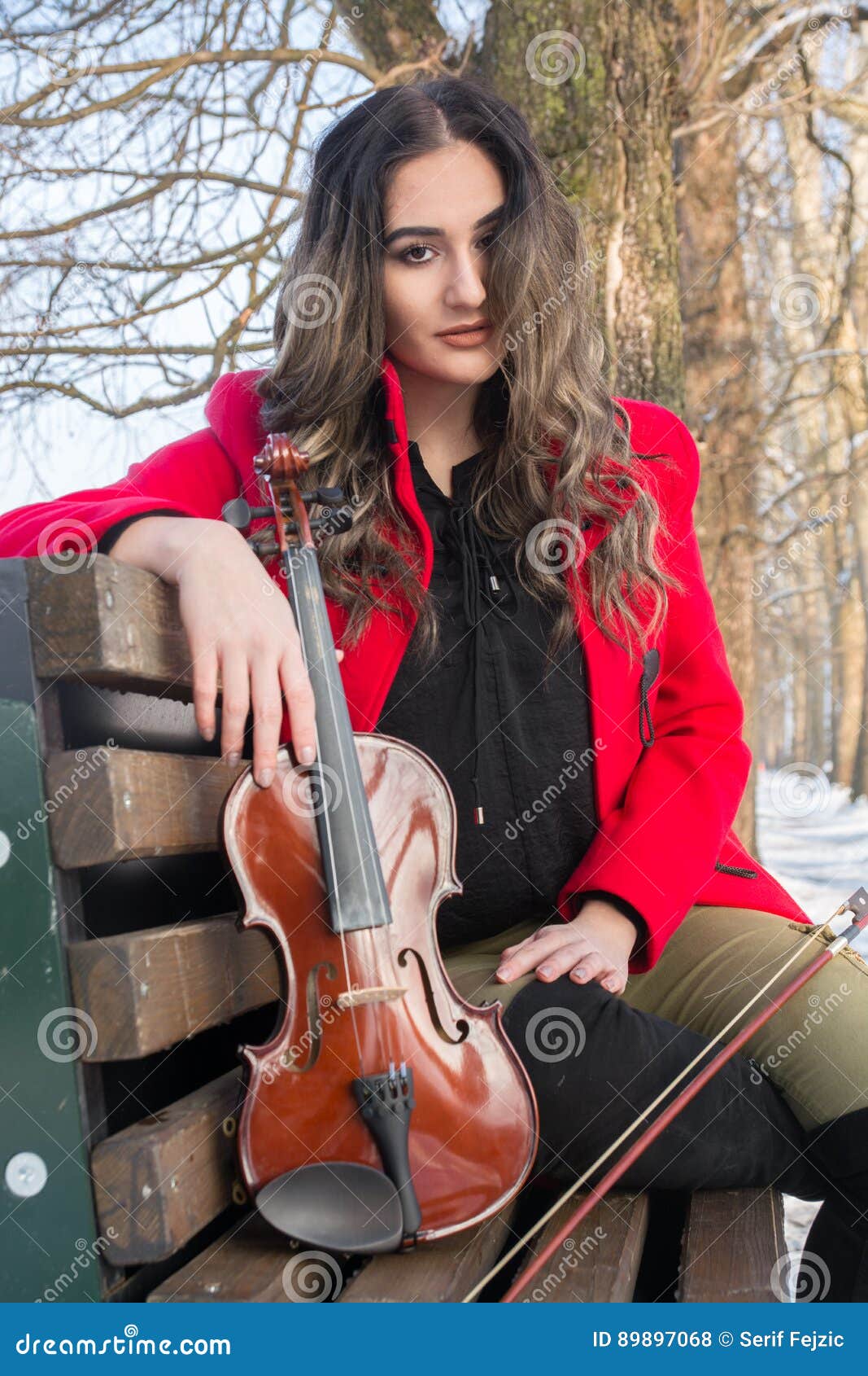 A girl poses with violin stock photo. Image of fiddle - 89897068