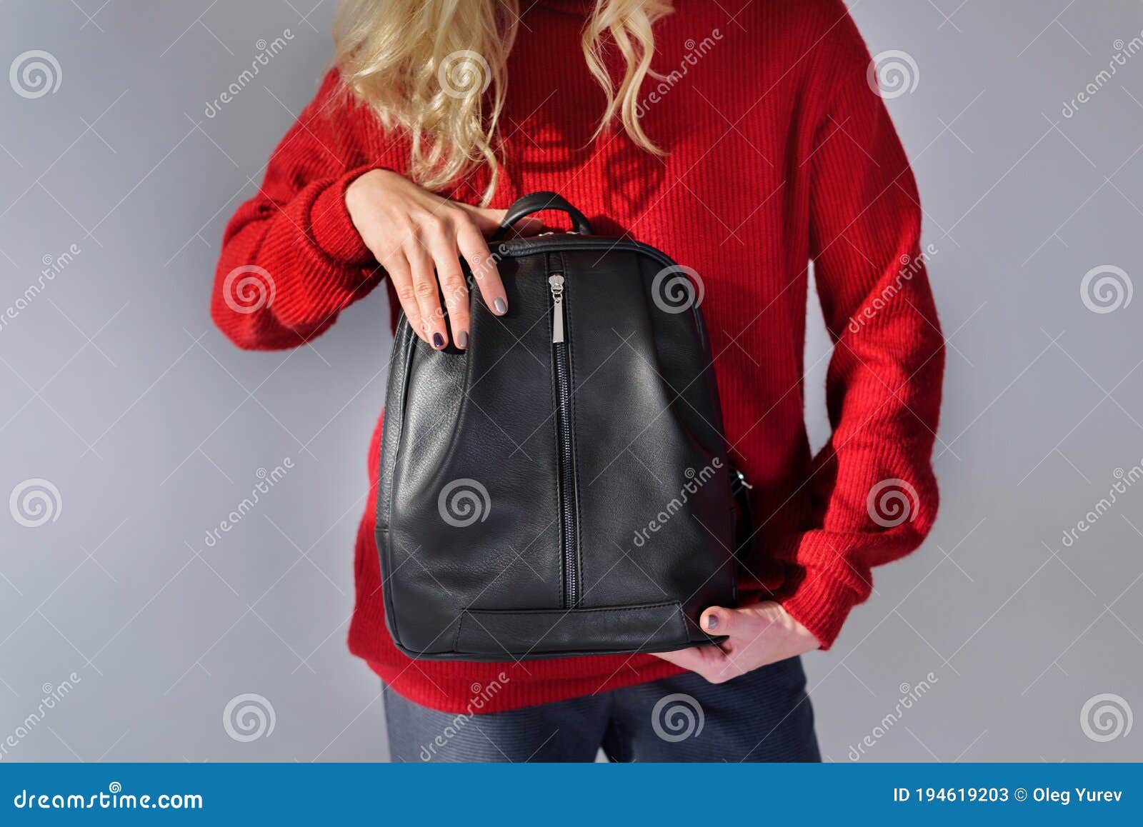 Girl Posing with a Backpack in the Studio Stock Image - Image of long ...