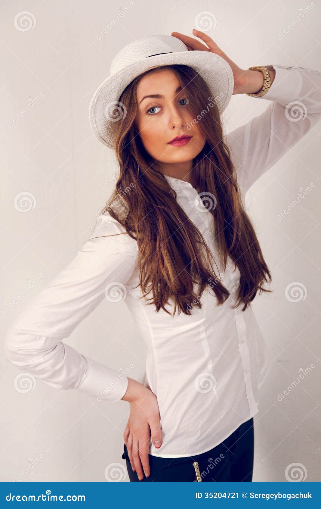 Girl posing with a hat stock image. Image of lips, wellgroomed - 35204721