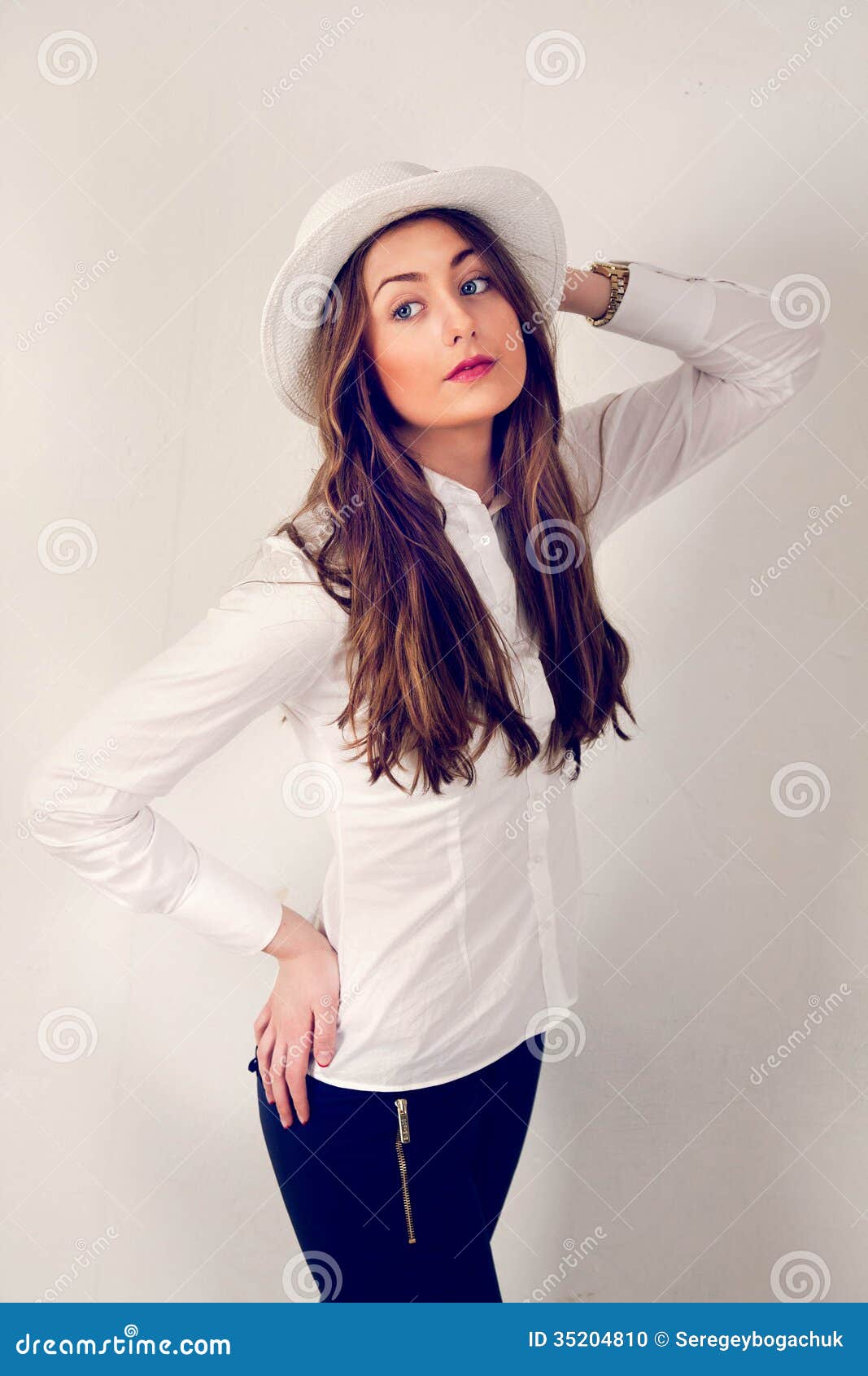 Girl posing with a hat stock photo. Image of cute, lips - 35204810