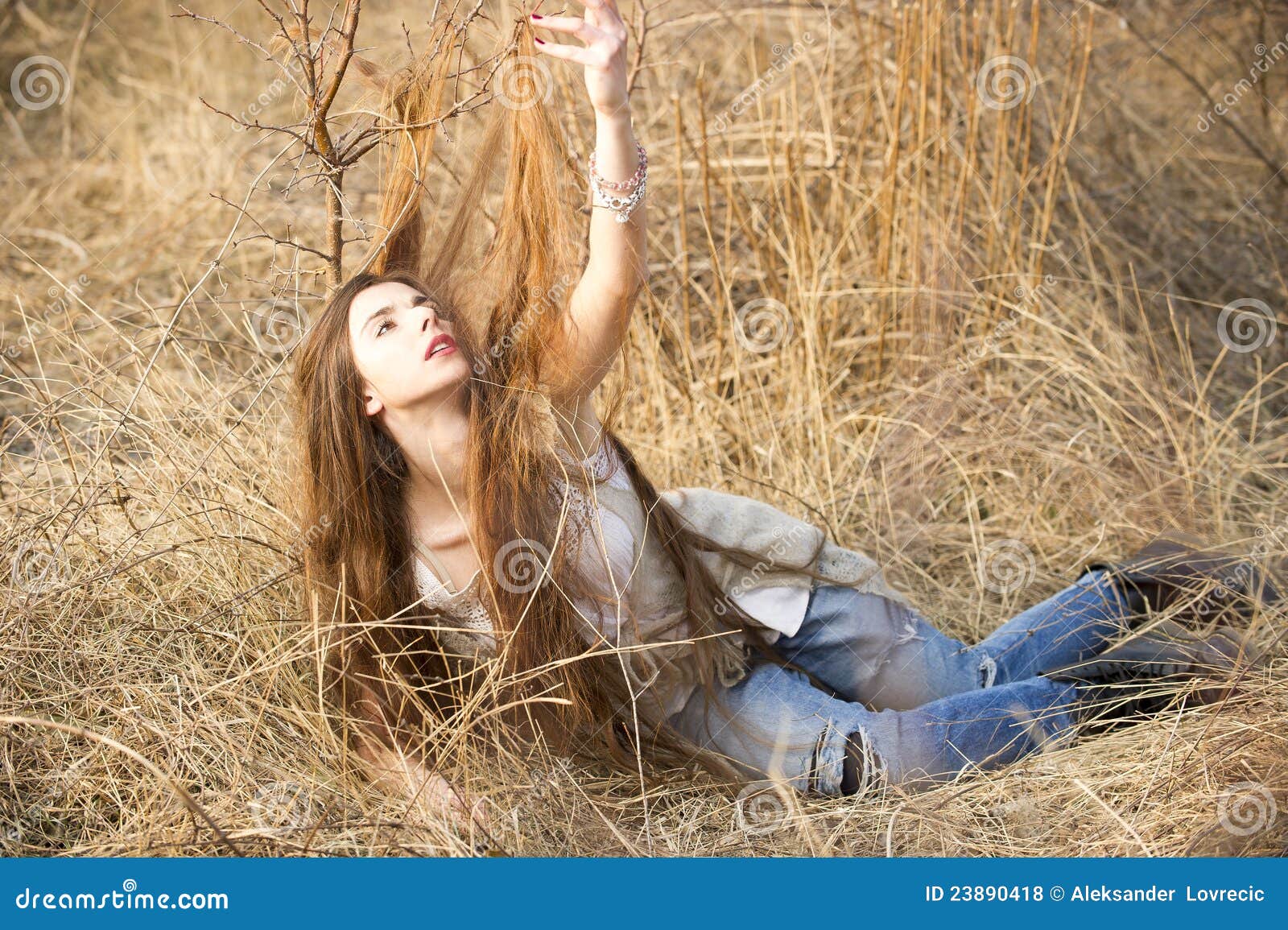 Girl Posing in the High Grass Stock Photo - Image of freshness, long ...