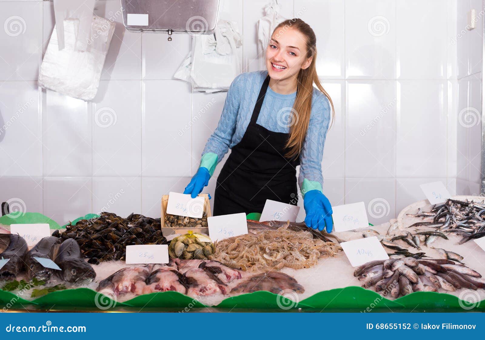 Girl Posing Near Display with Fish Stock Photo - Image of indoors ...
