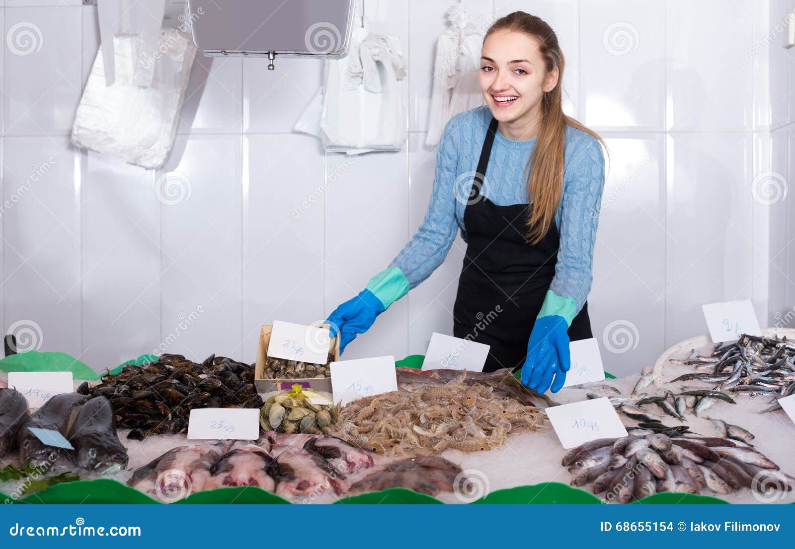 Girl Posing Near Display with Fish Stock Photo - Image of healthy ...