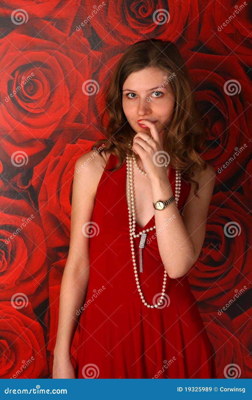 Girl posing at red wall. stock image. Image of femininity - 19325989
