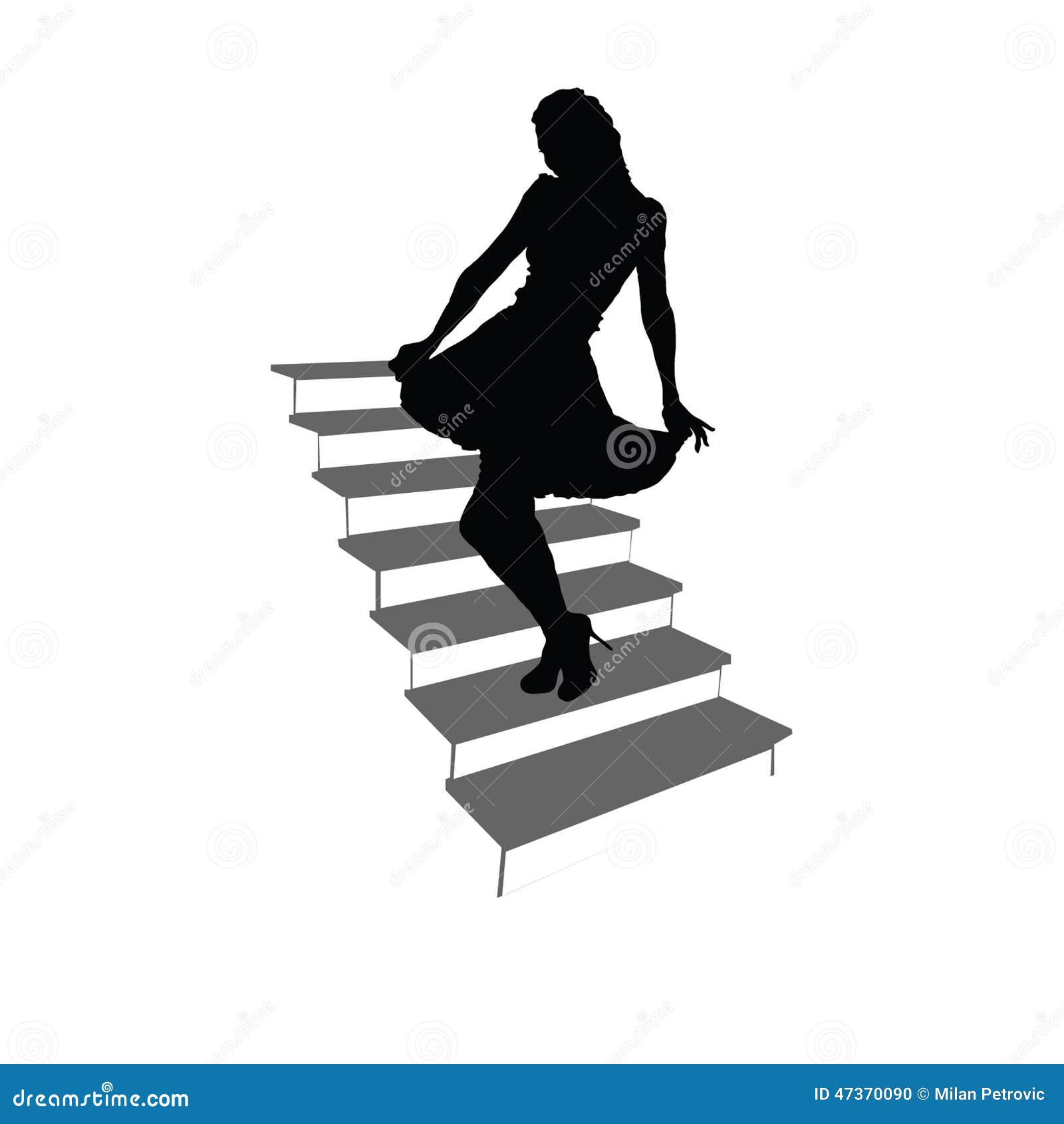 Girl Posing on the Stairs Black Silhouette Stock Vector - Illustration ...