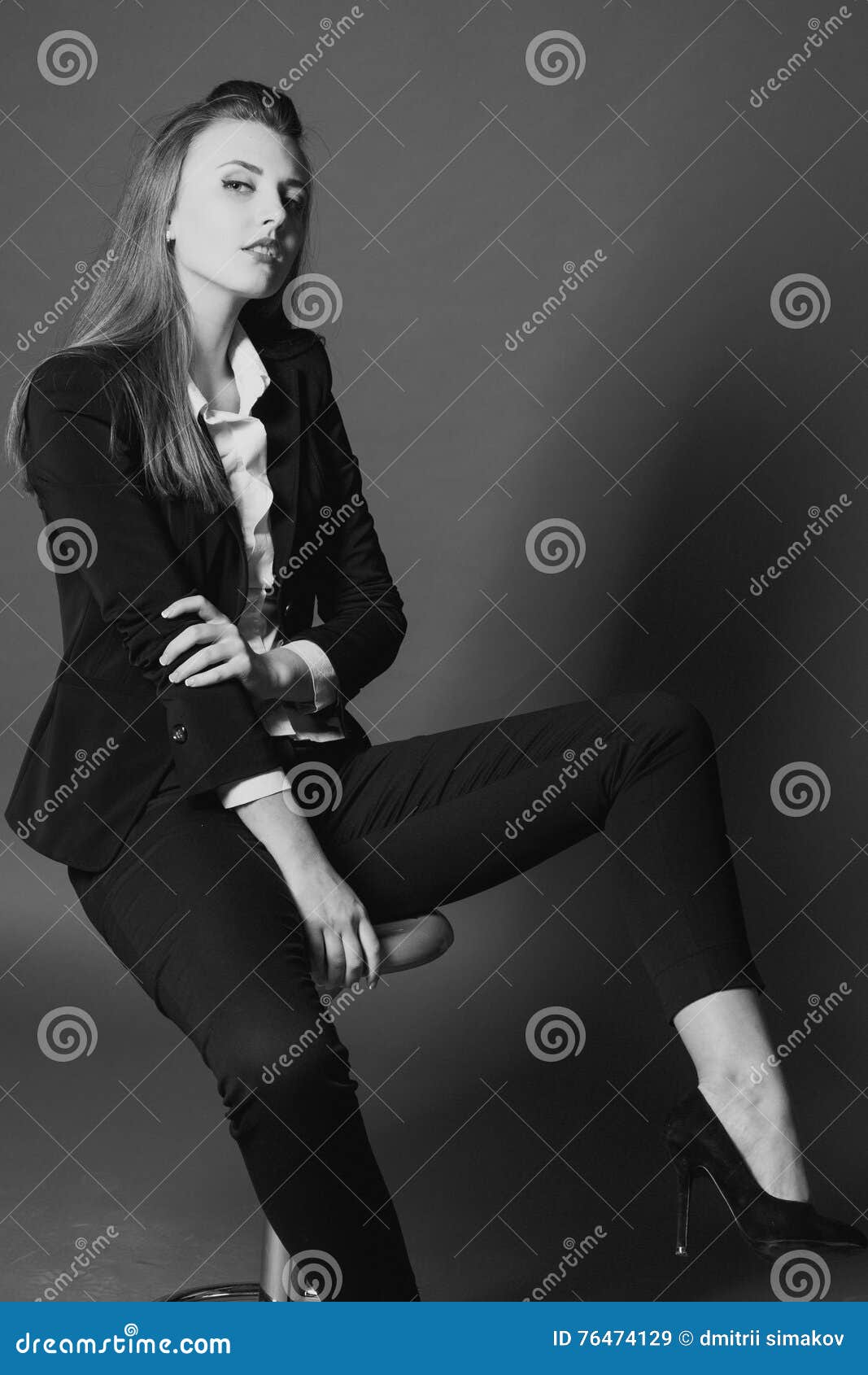 Girl Posing in the Studio on a Chair Stock Image - Image of elegant ...