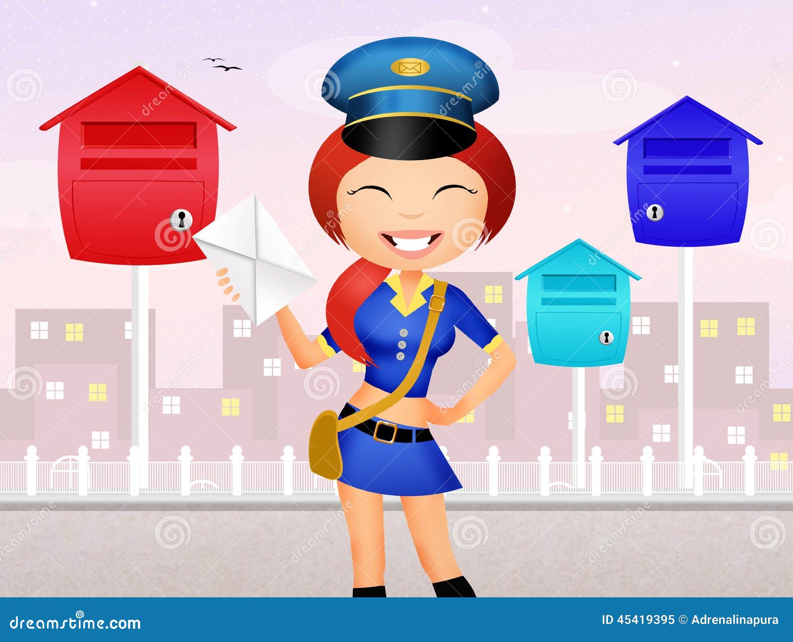 Girl postman stock illustration. Illustration of flag - 45419395