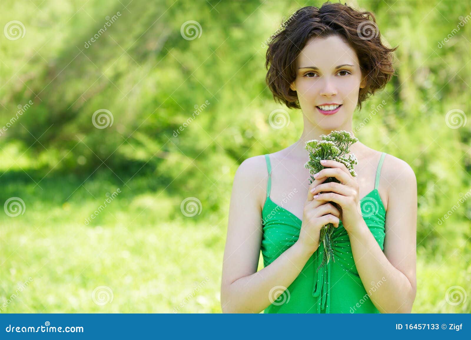 Girl with posy outdoors stock image. Image of lady, happy - 16457133