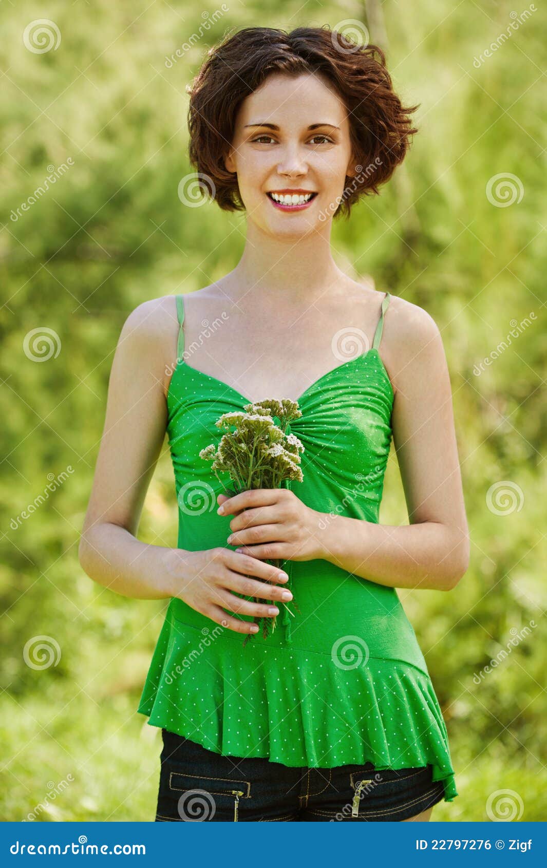Girl with posy outdoors stock photo. Image of bunch, country - 22797276