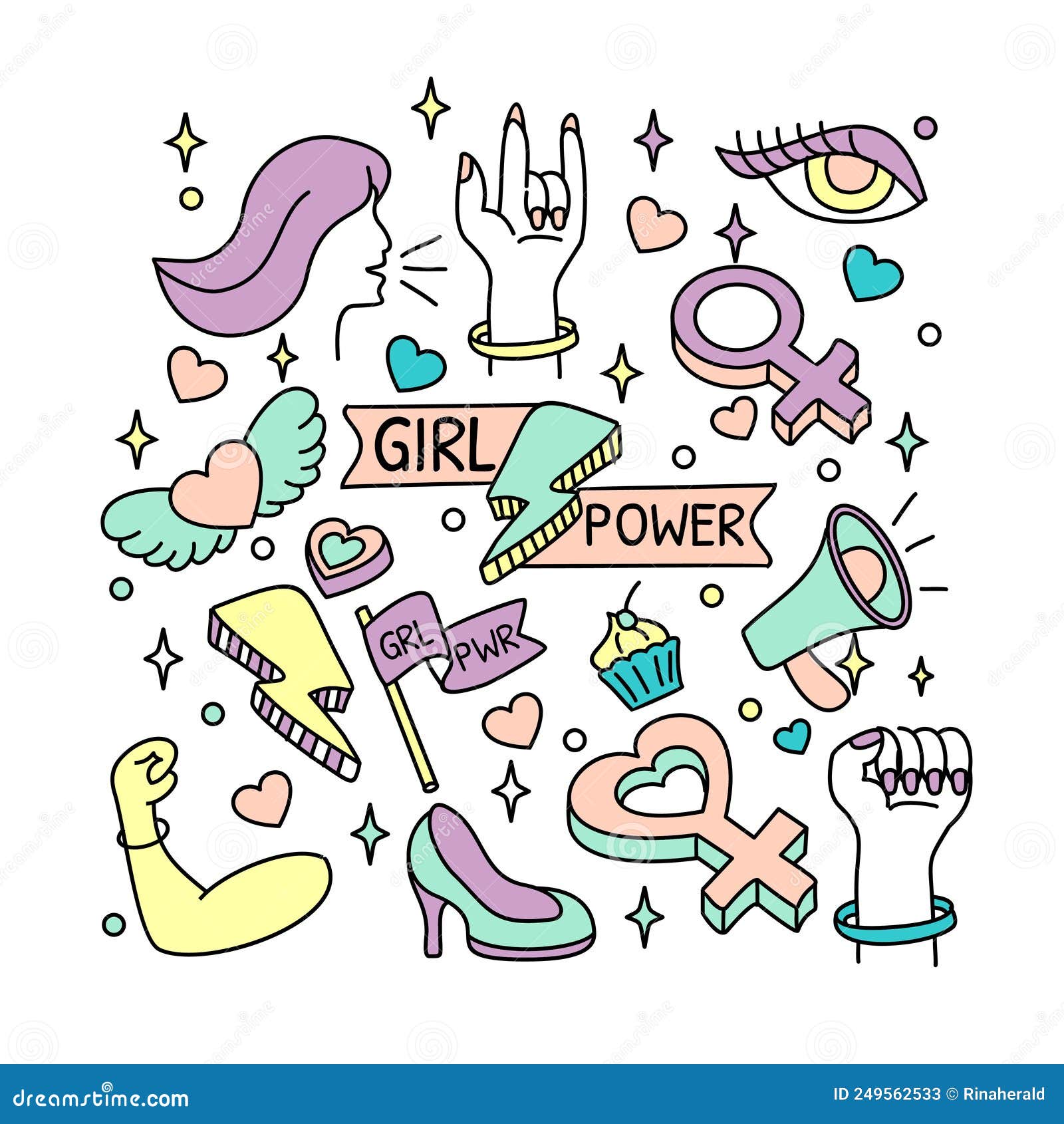 Girl Power Doodle Hand Drawn Design Stock Illustration - Illustration ...