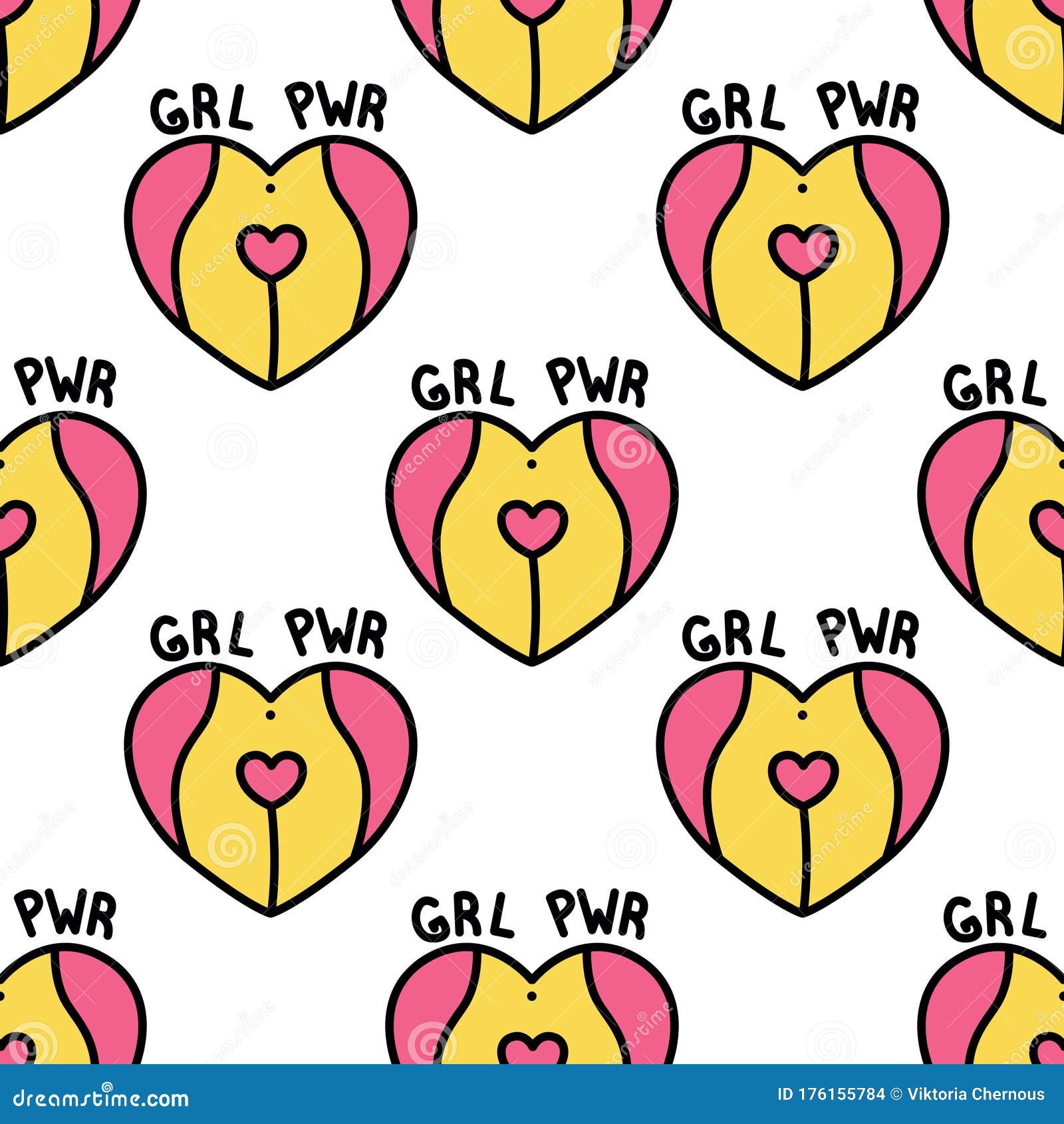 Girl Power Heart Seamless Doodle Pattern, Vector Illustration Stock ...