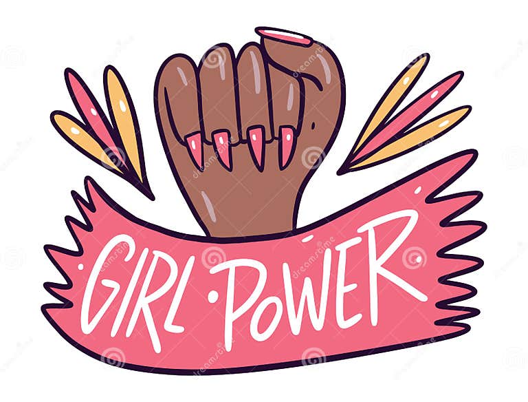 Girl Power Lettering And Woman Hand With Her Fist Raised Up Feminism