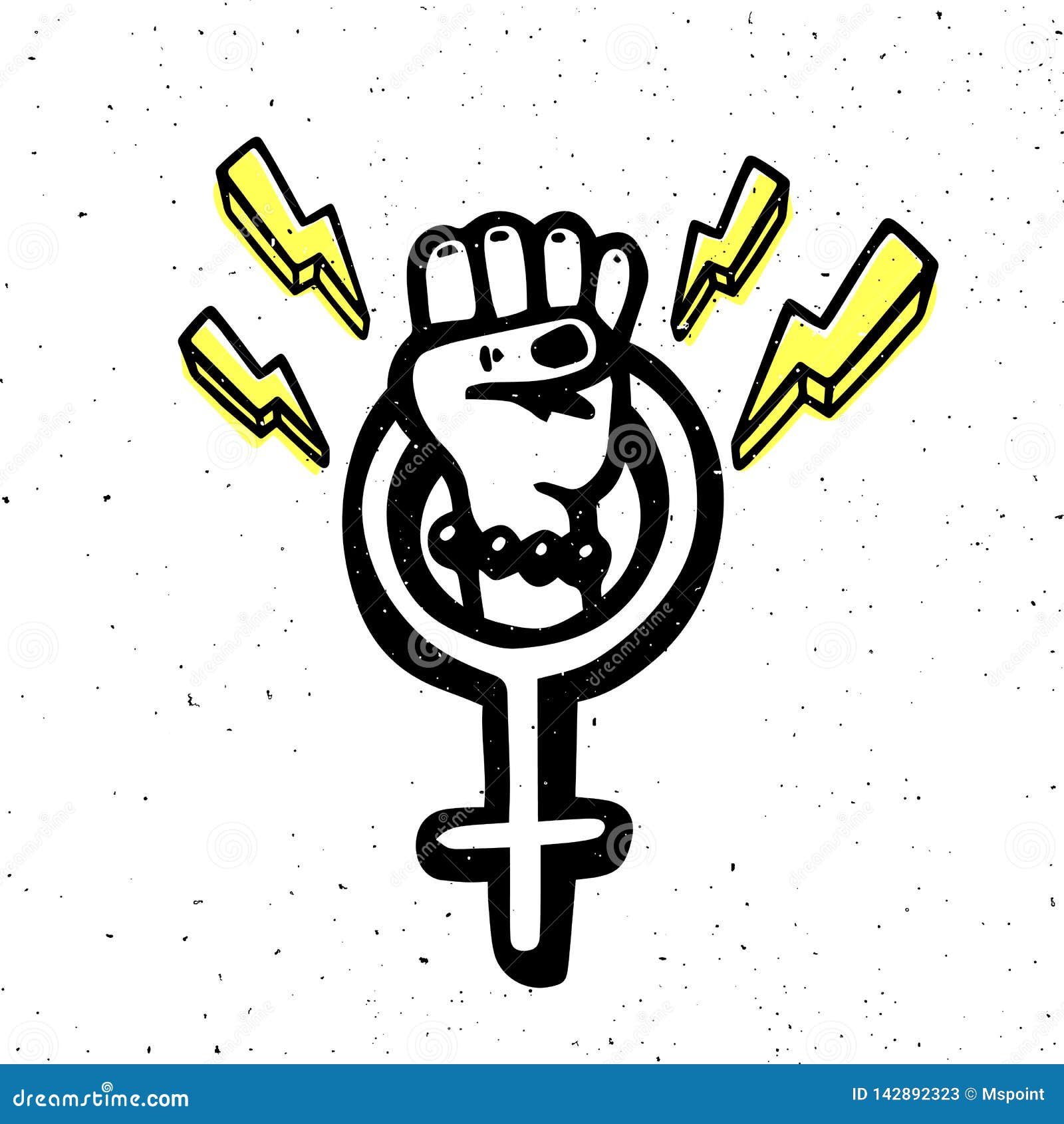 Girl Power Movement Doodle Style Female Gender Symbol And Raised Fist