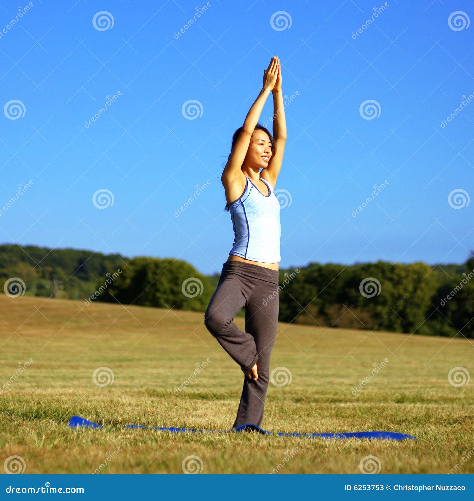 Girl Practicing Yoga in Field Stock Image - Image of green, blue: 6253753