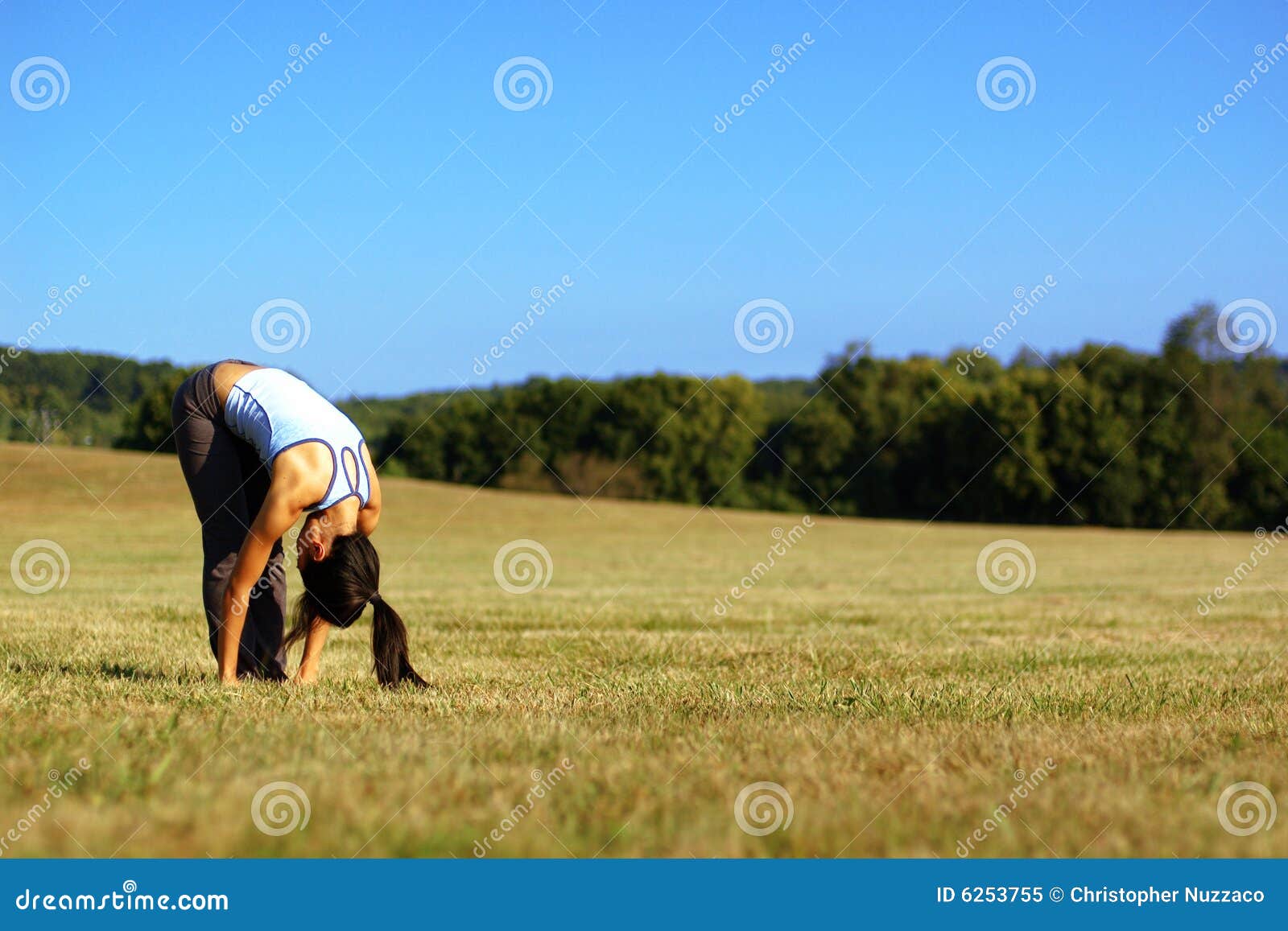 Girl Practicing Yoga in Field Stock Image - Image of field, meadow: 6253755