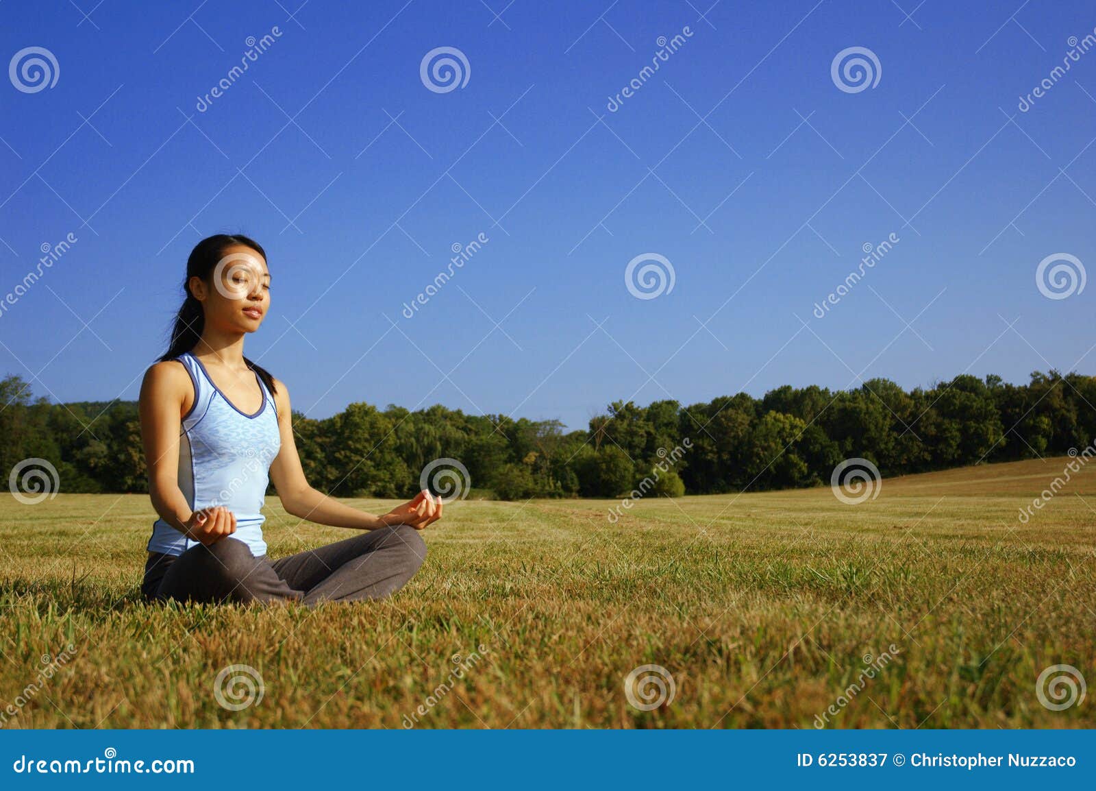 Girl Practicing Yoga in Field Stock Image - Image of exercise, grass ...