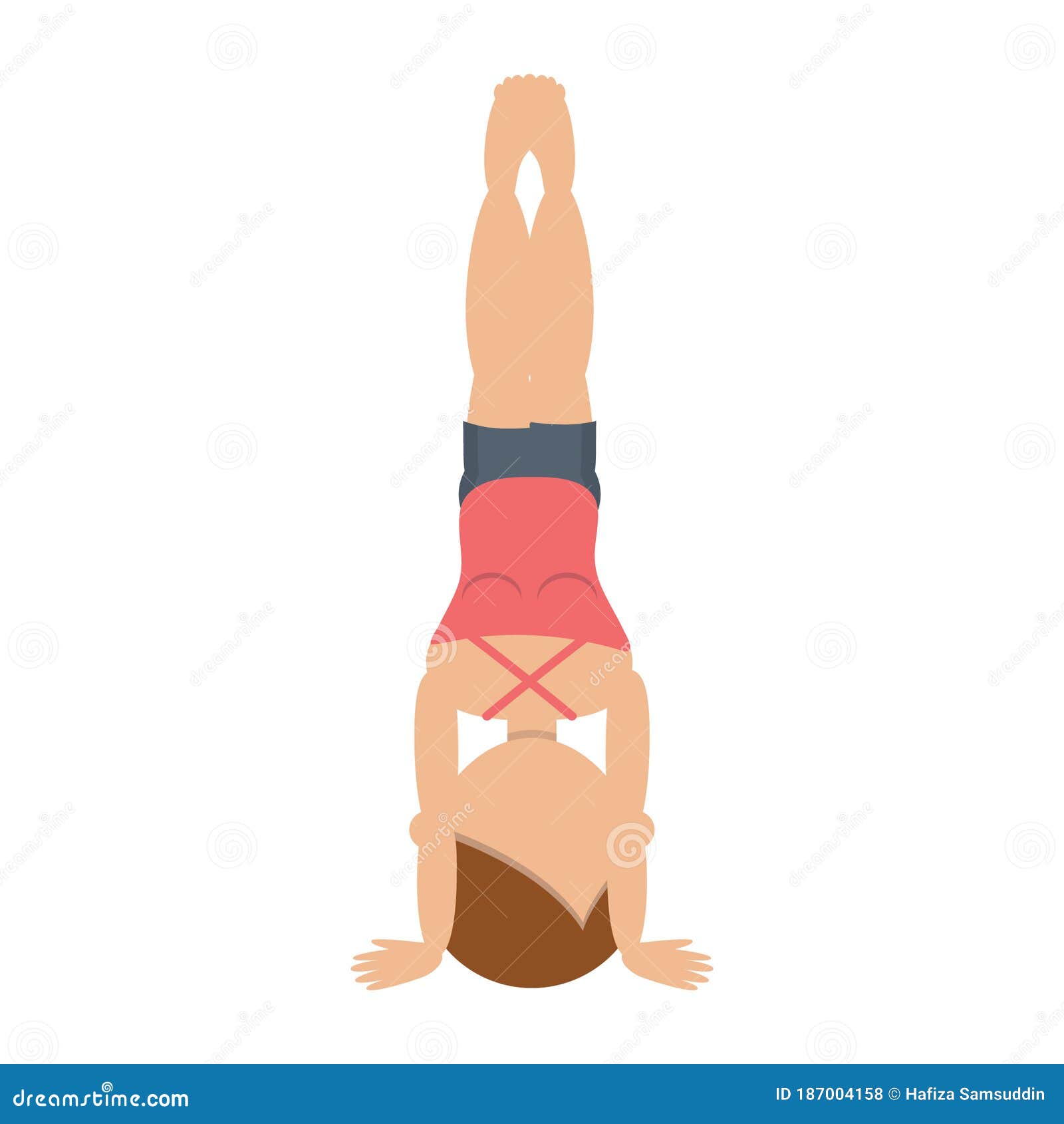 Girl Practicing Yoga in Headstand Pose. Vector Illustration Decorative ...