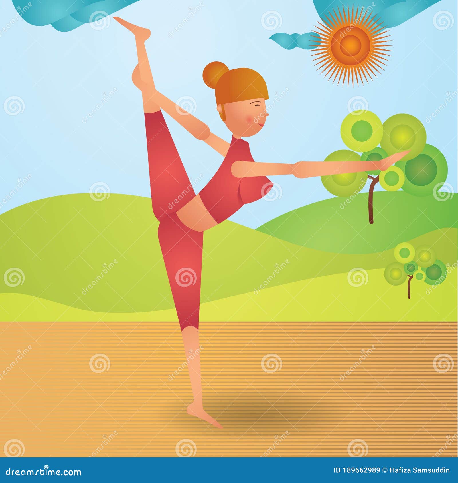 Girl Practising Yoga in Standing Split Pose Variation. Vector ...