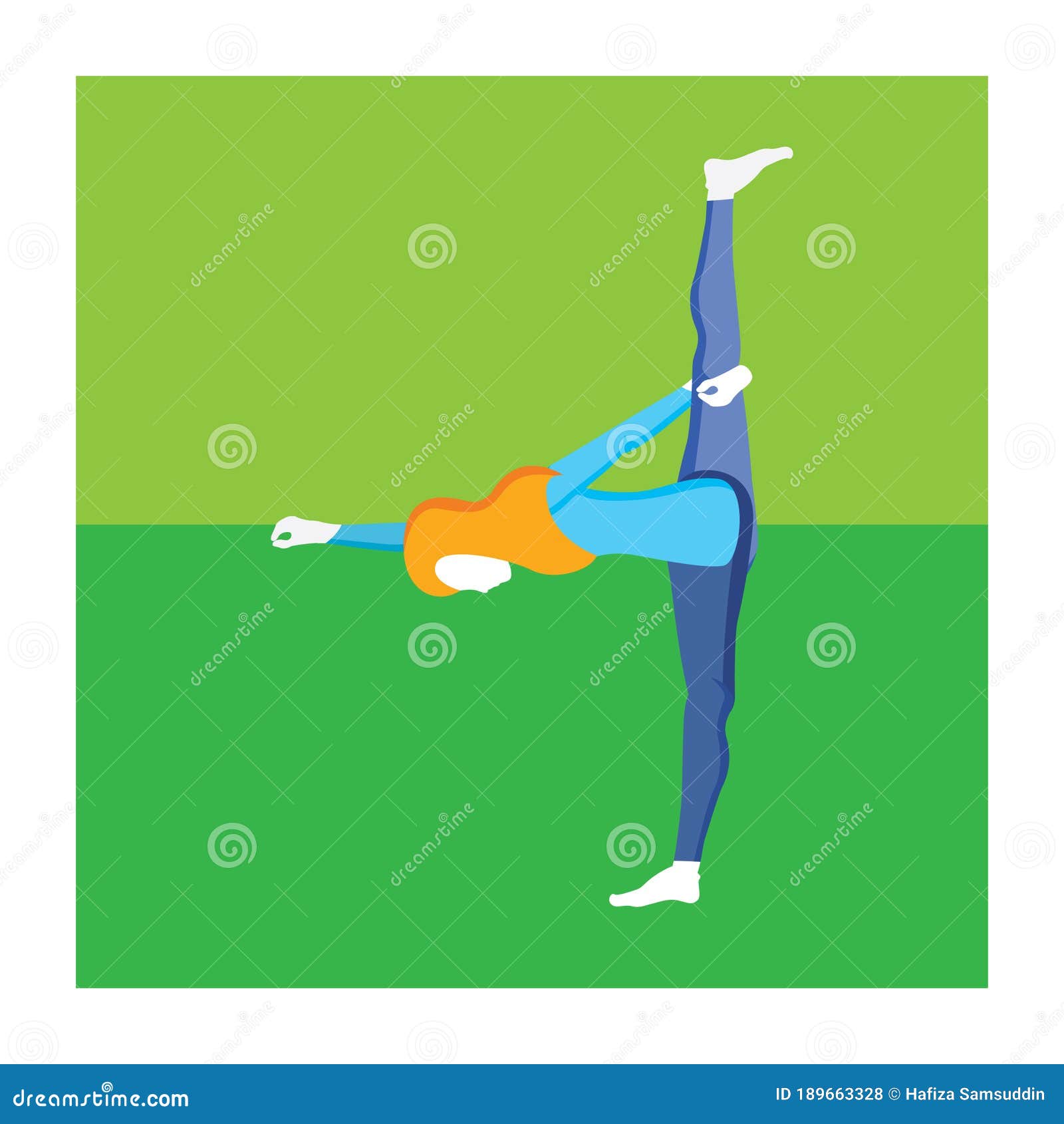 Girl Practising Yoga in Standing Split Pose Variation. Vector ...
