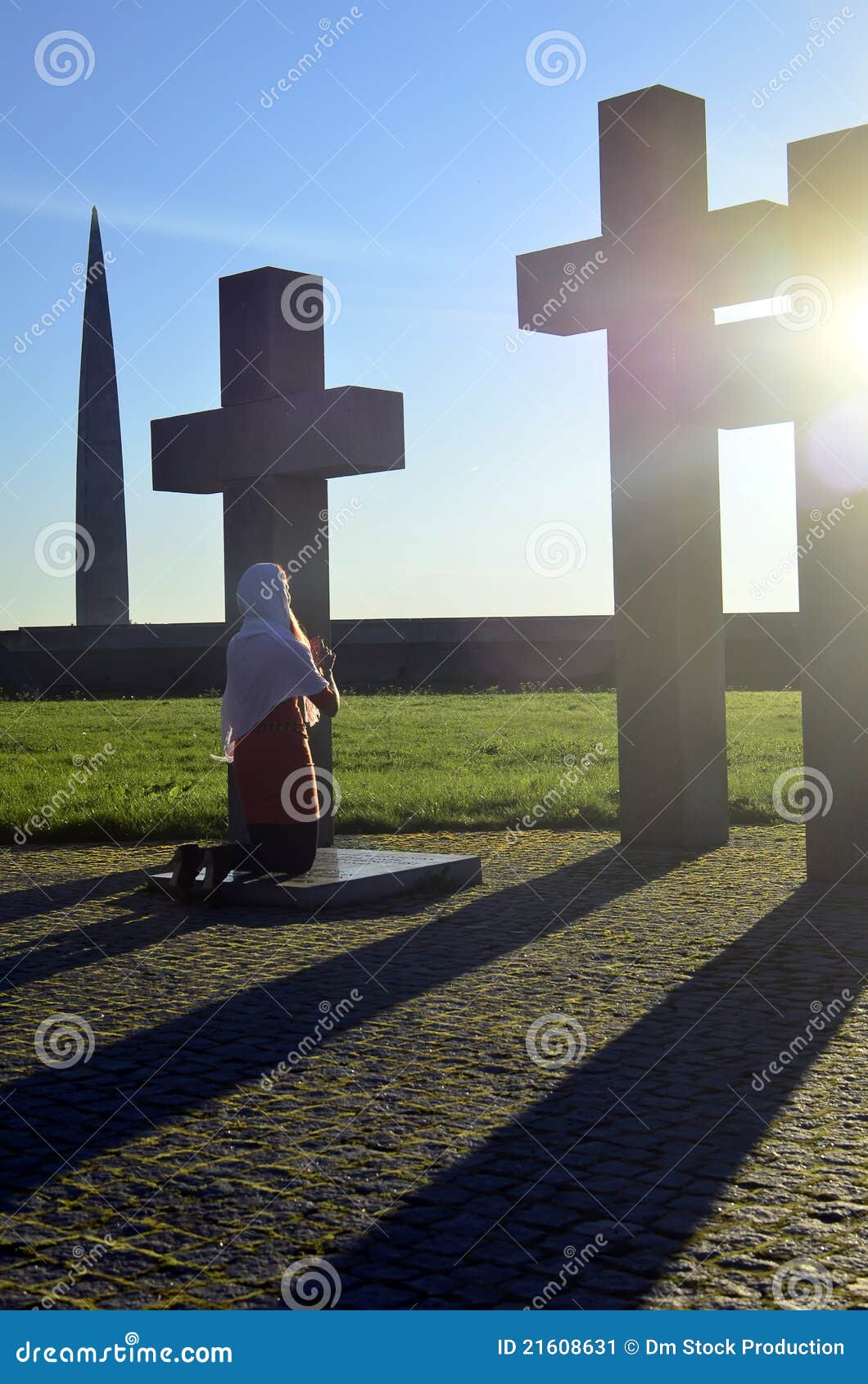 Girl Praying at the Crosses Stock Image - Image of spiritual, religion ...