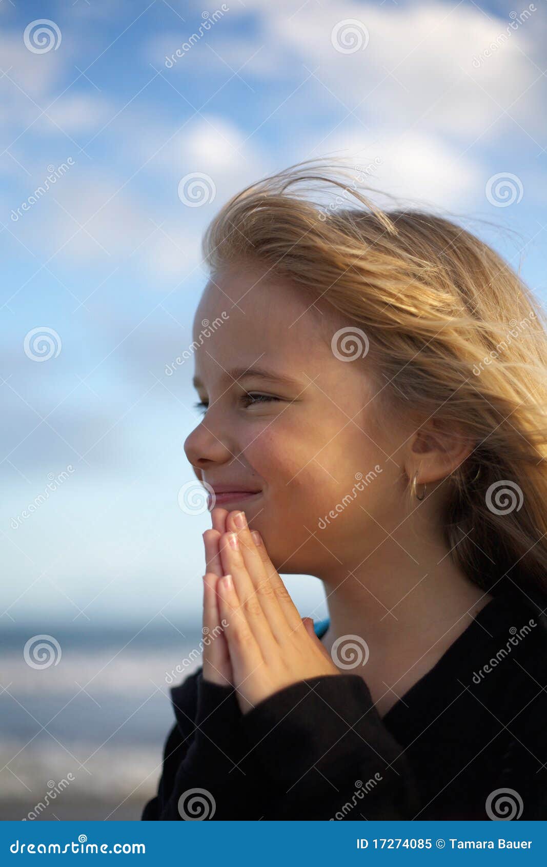 Girl with praying hands stock image. Image of smile, cloudy - 17274085