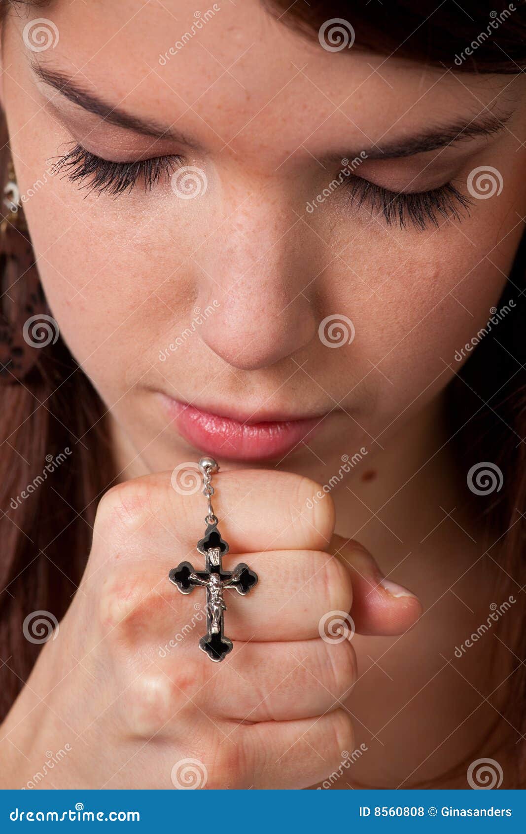 Girl Praying Hands with Cross Stock Photo - Image of feelings, adults ...