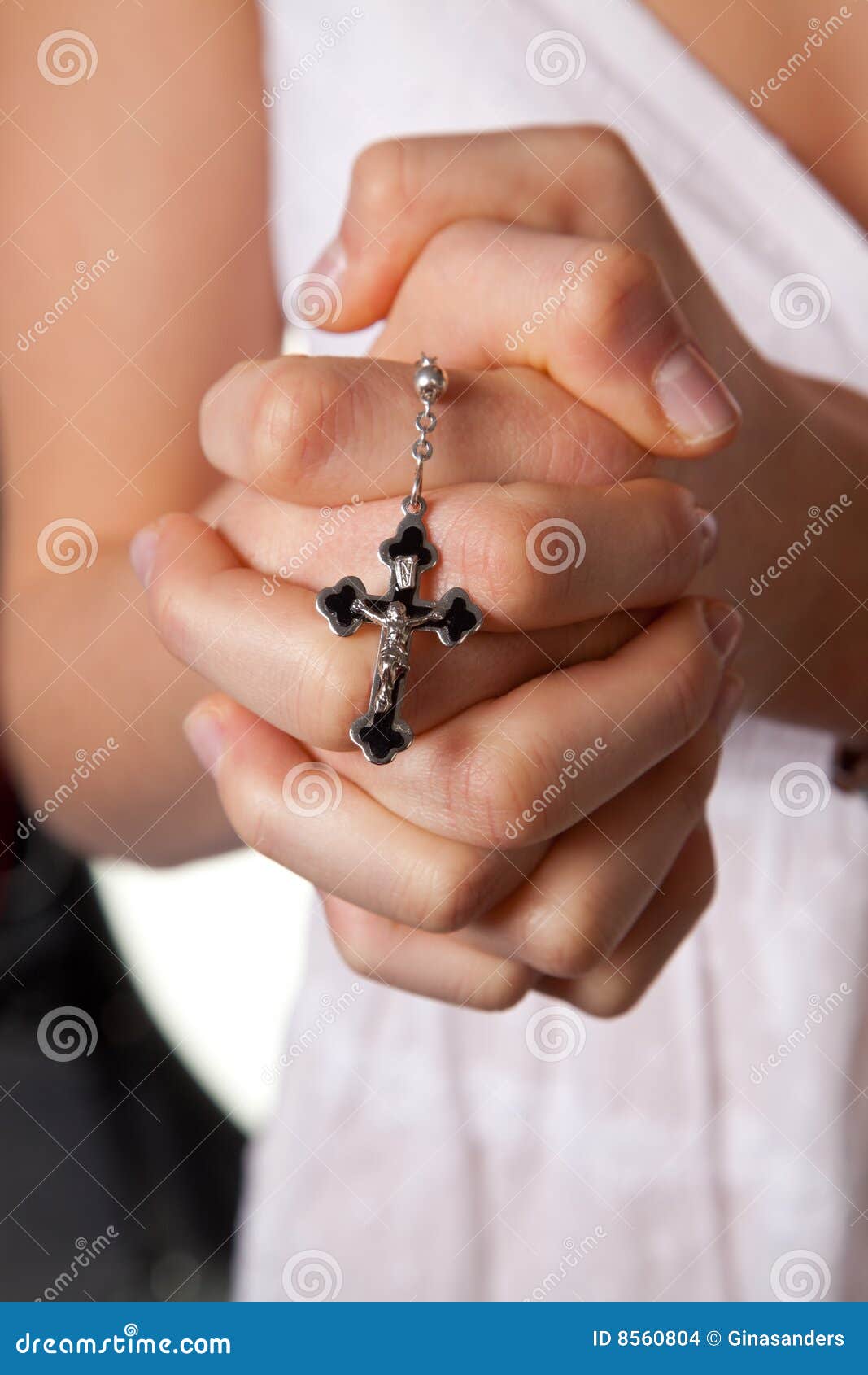 Girl Praying Hands with Cross Praying Stock Photo - Image of desire ...