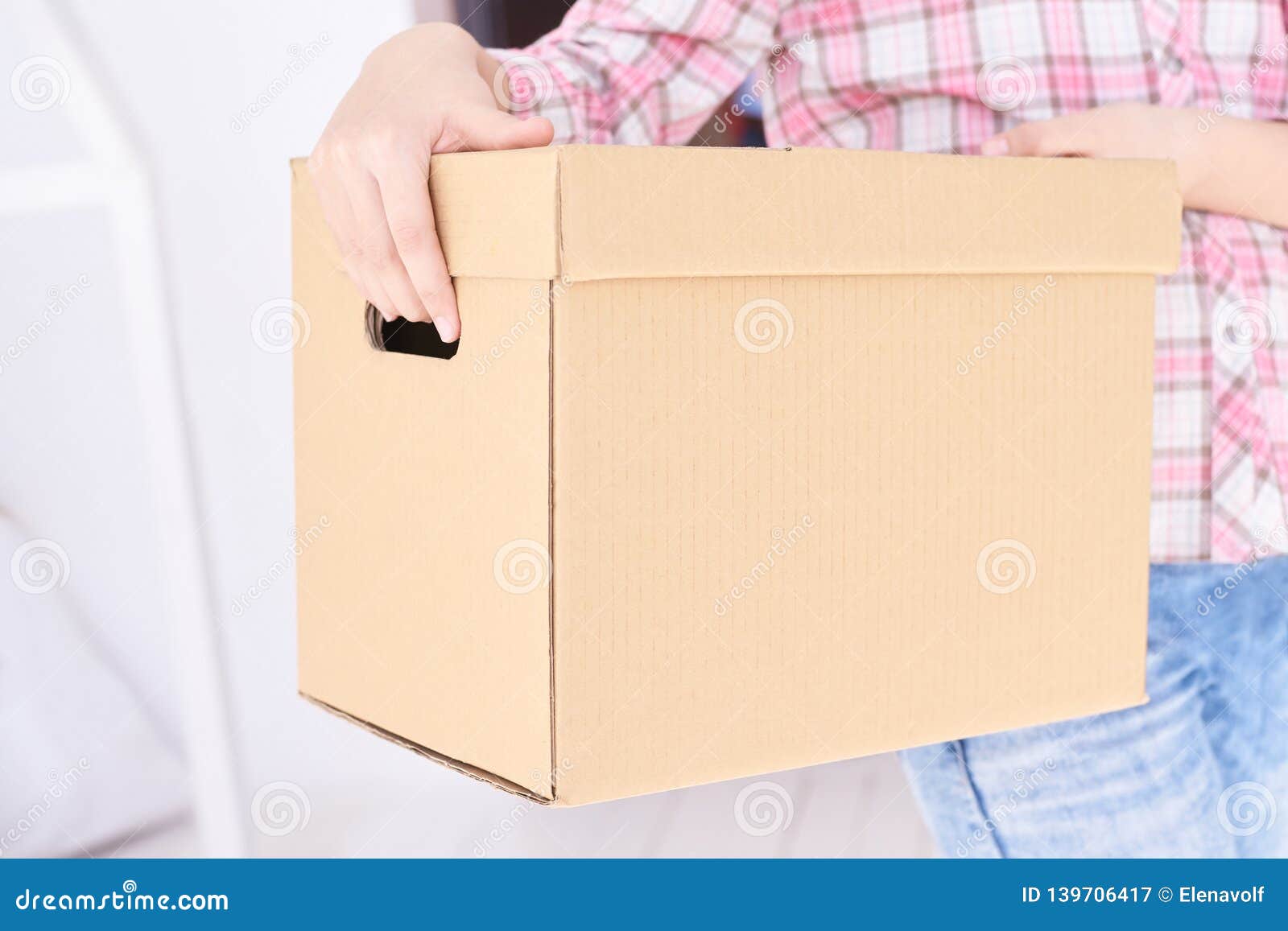 Girl Preparing To Remove with Box Stock Image - Image of happy ...