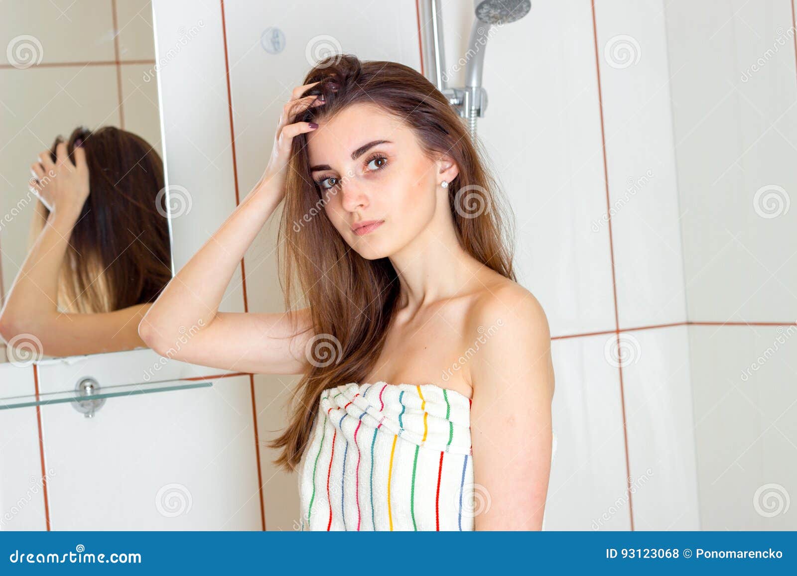 Girl is Preparing To Take a Shower in a Towel Stock Photo - Image of ...