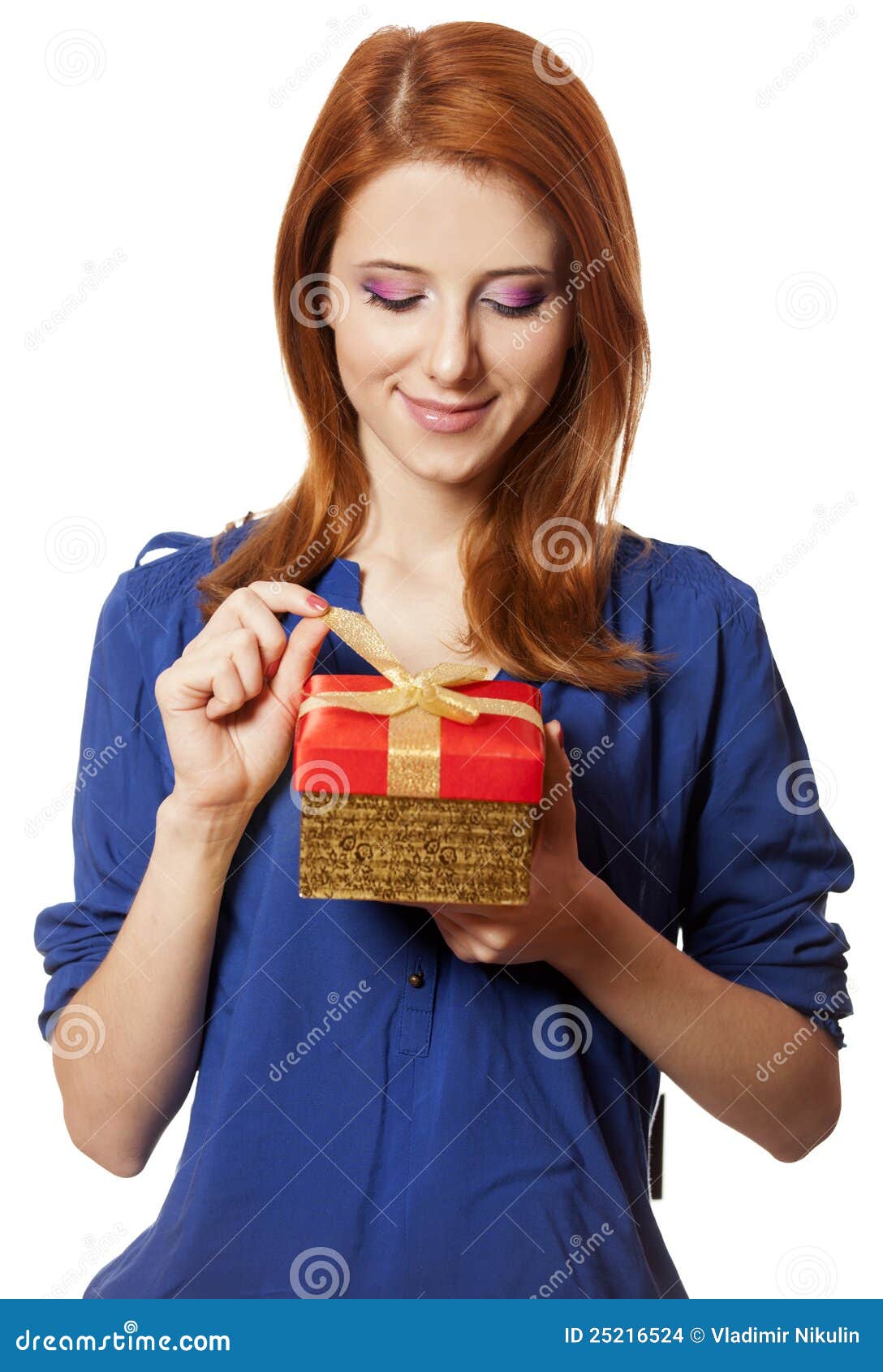 Girl with present box. stock photo. Image of female, event - 25216524