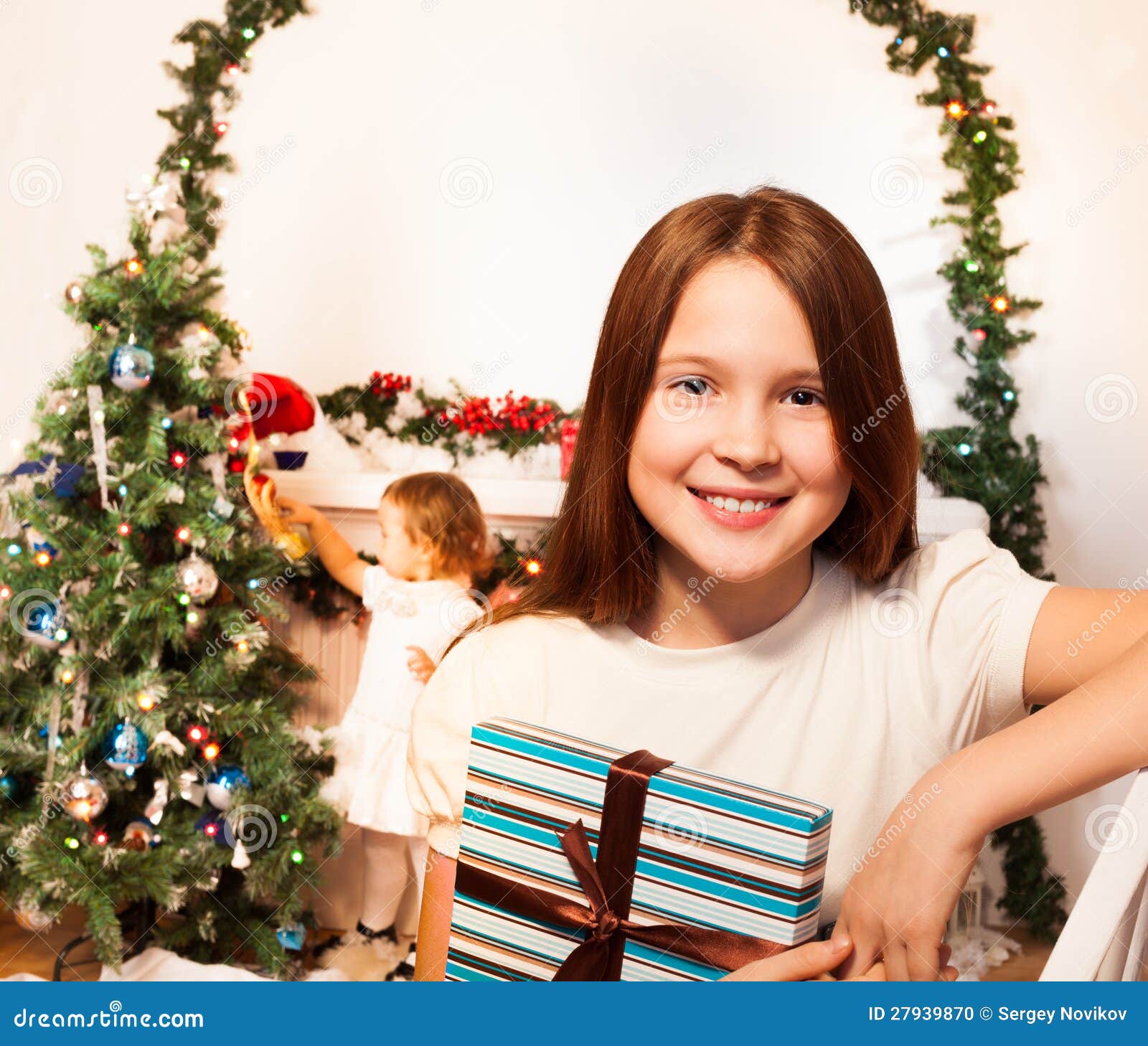 Girl with Present for New Year Stock Photo - Image of joyful, caucasian ...