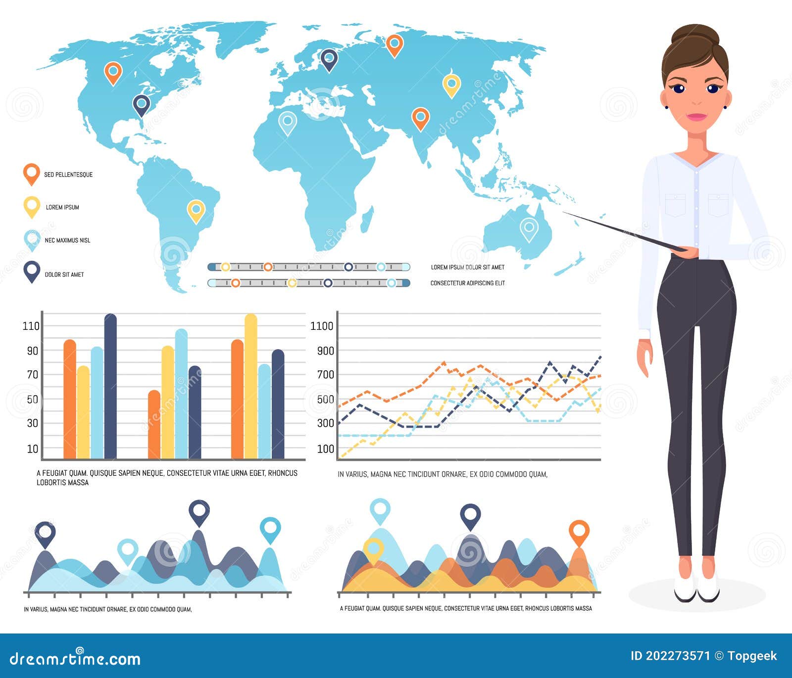 Girl Presenting Board with Data and Information Infographic, Different ...