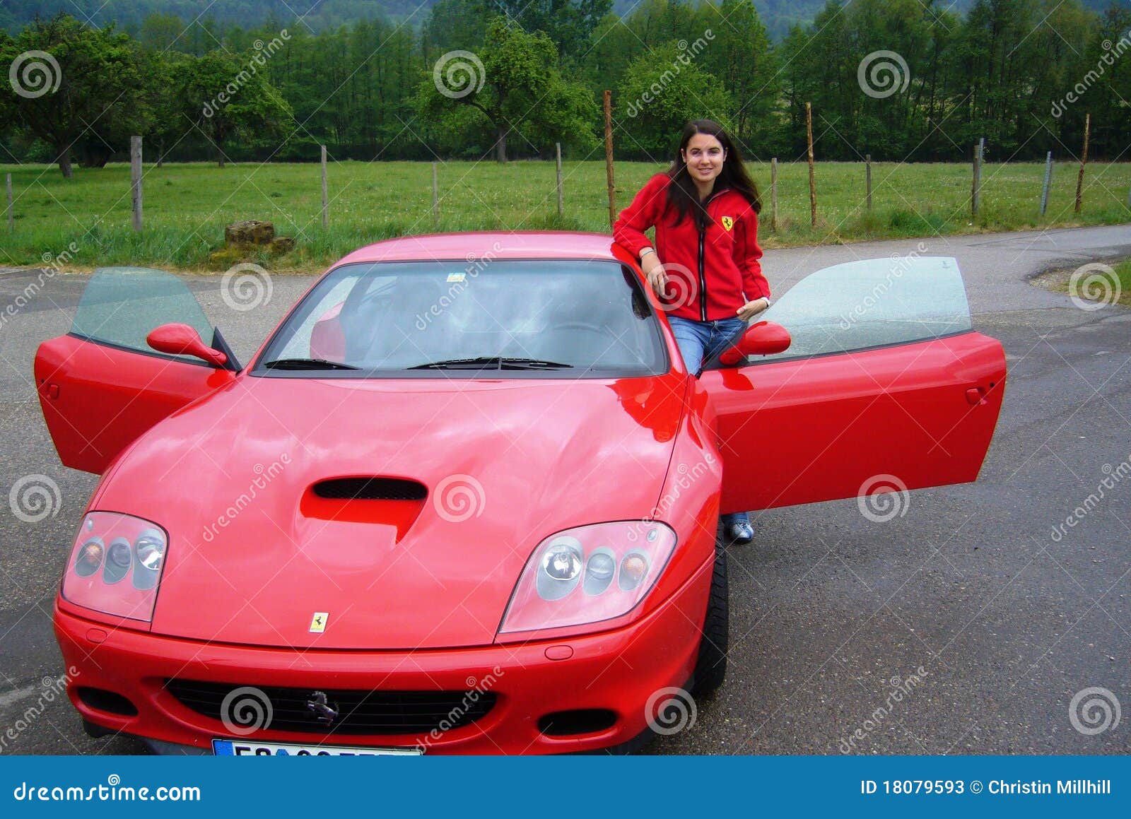 Girl presenting Ferrari editorial stock photo. Image of girl - 18079593