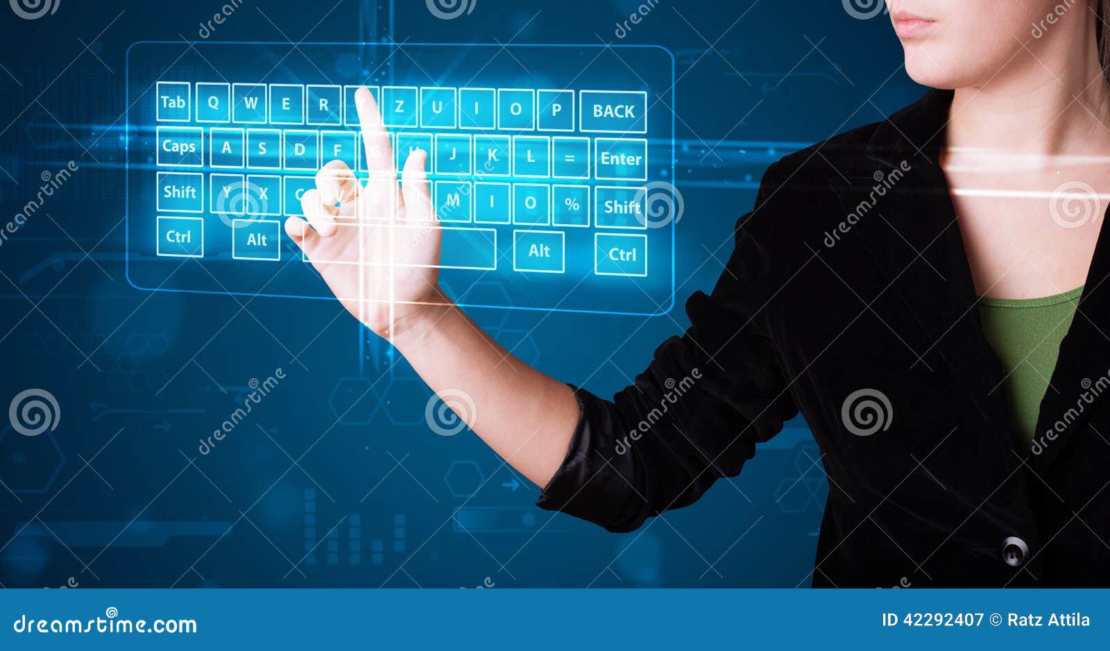 Girl Pressing Virtual Type of Keyboard Stock Image - Image of high ...