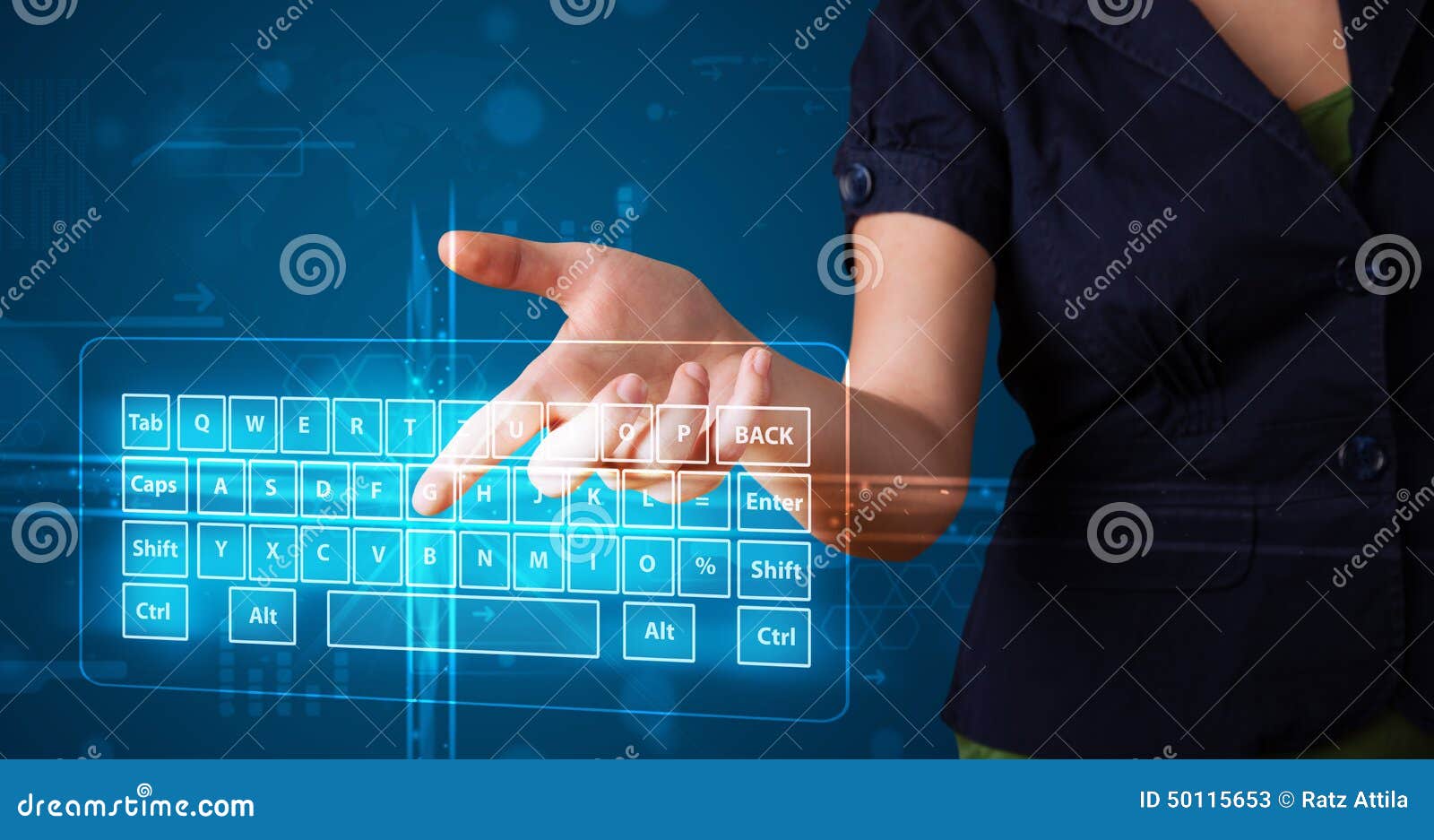 Girl Pressing Virtual Type of Keyboard Stock Image - Image of pressing ...