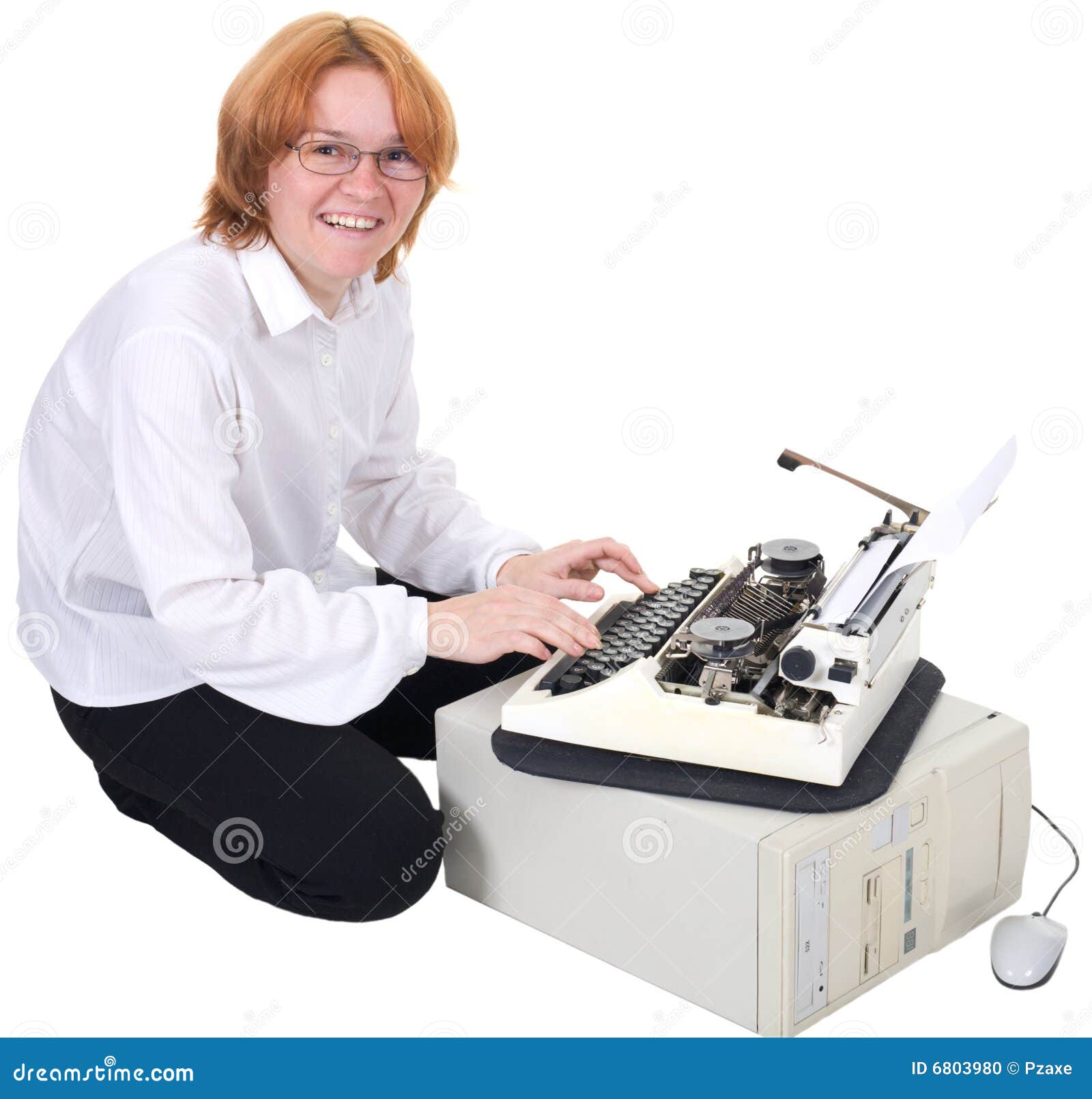 Girl Printing on an Typewriter Stock Photo - Image of typing ...