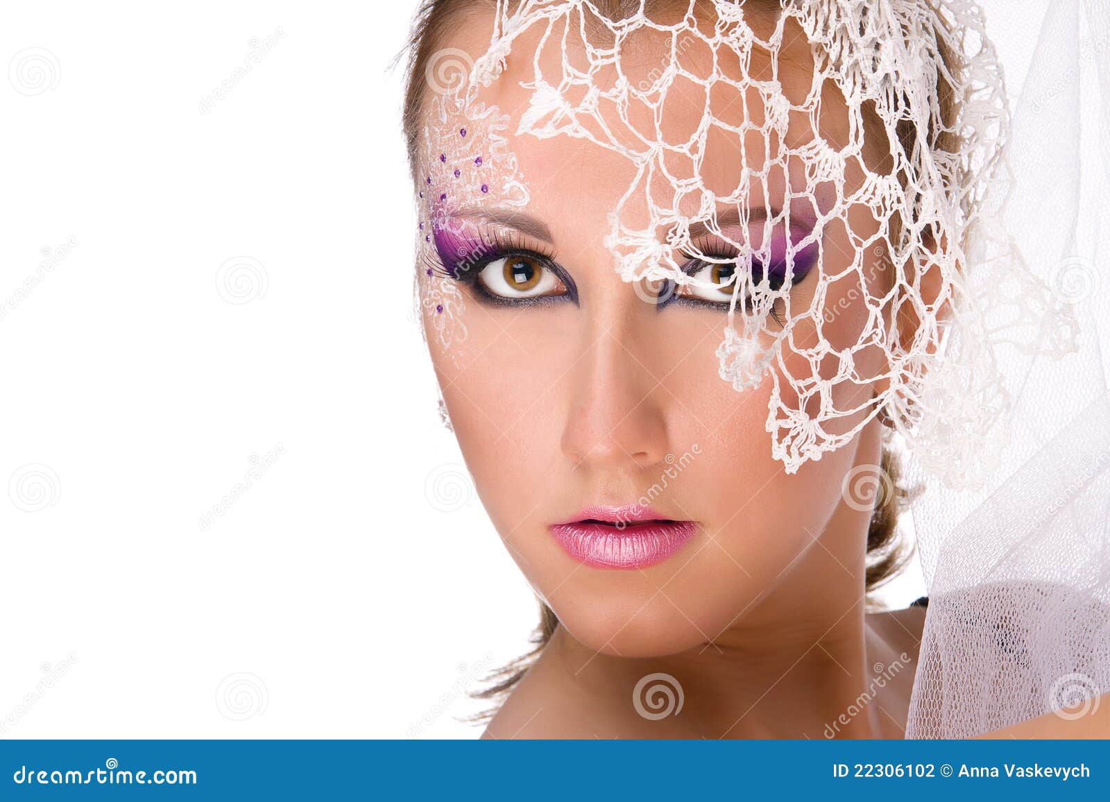 Girl Professionally Makeup in White Veil Stock Photo - Image of adult ...