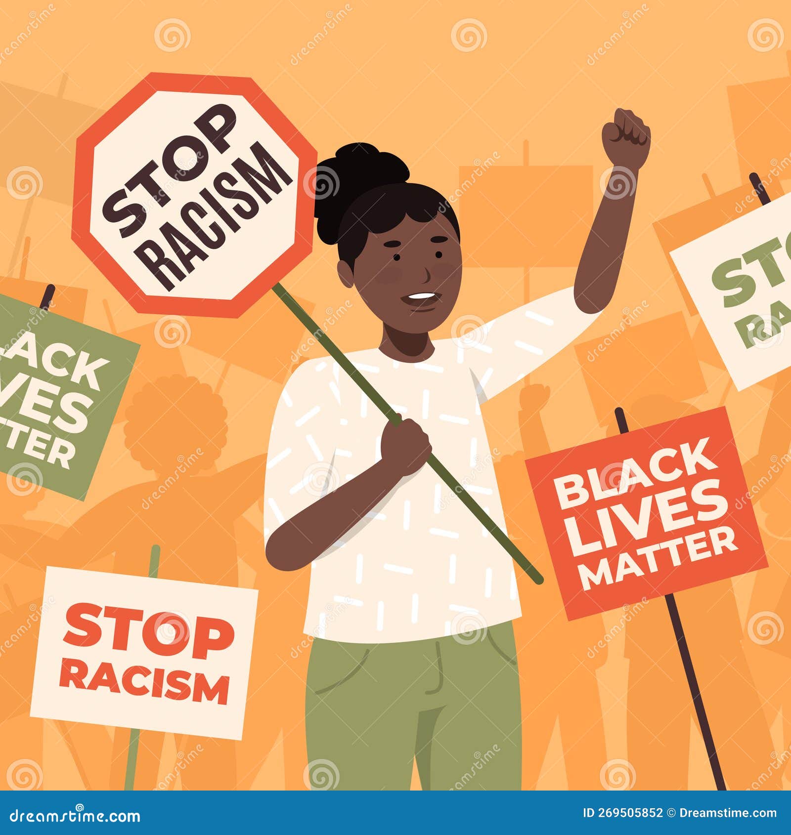 Girl Protesting Against Racism Editorial Photography - Illustration of ...