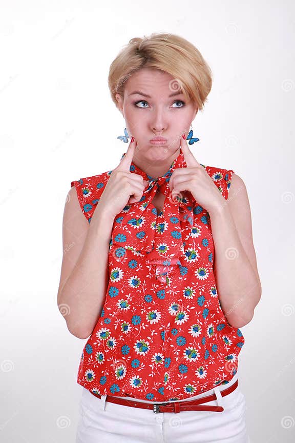 A Girl with a Puffed Cheeks Stock Image - Image of omission, girl: 25008495