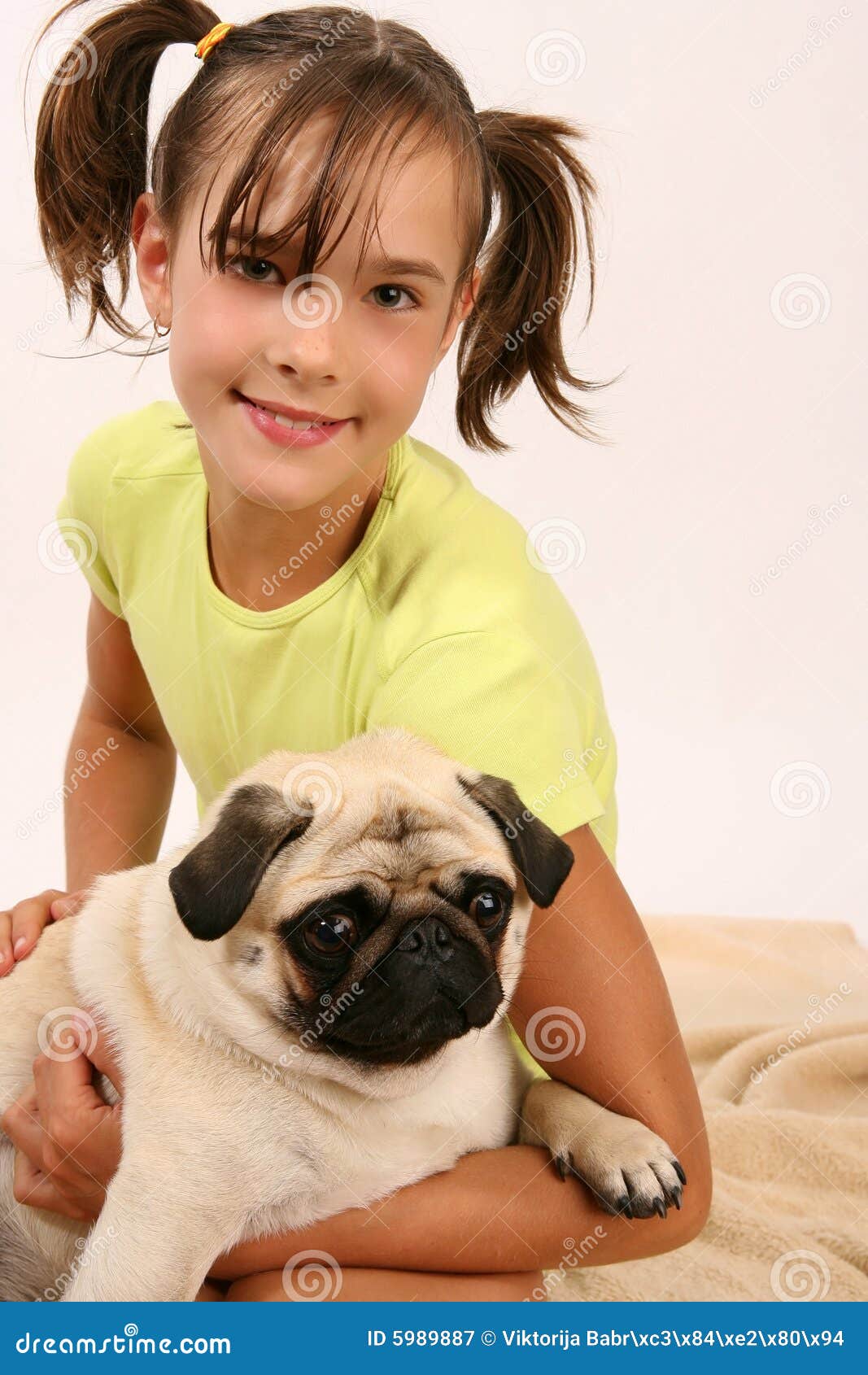 Girl with pug stock image. Image of smiling, looking, sweet - 5989887