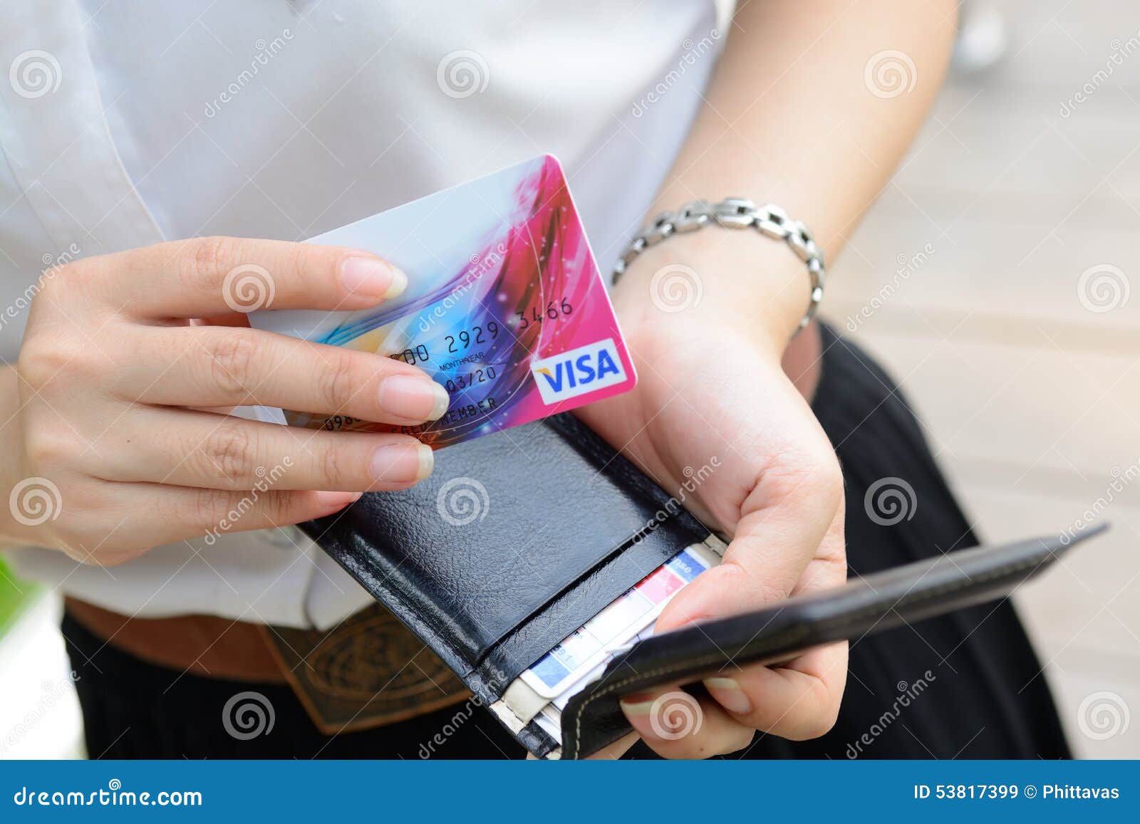 Girl Pull Visa Card from Wallet Editorial Stock Image - Image of credit ...
