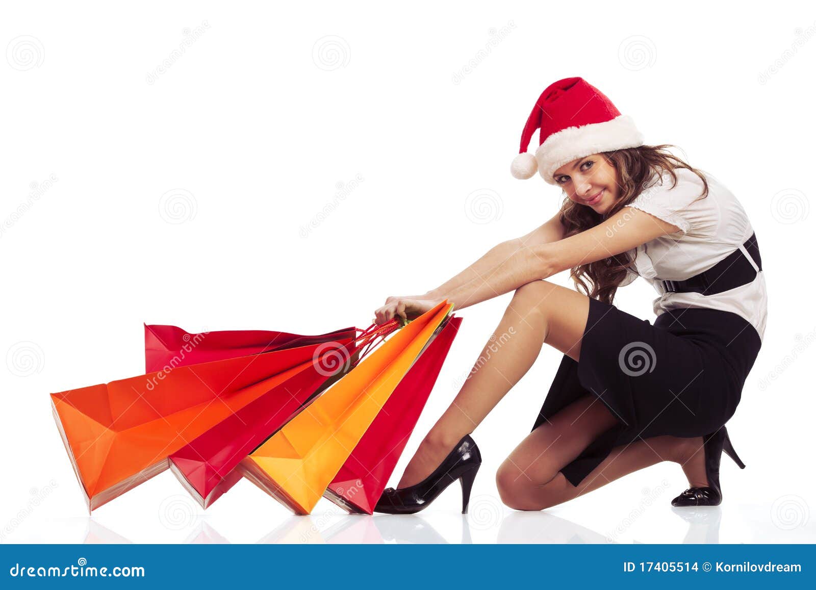 Girl Pulling Christmas Shopping Bags Stock Photo - Image of pretty ...