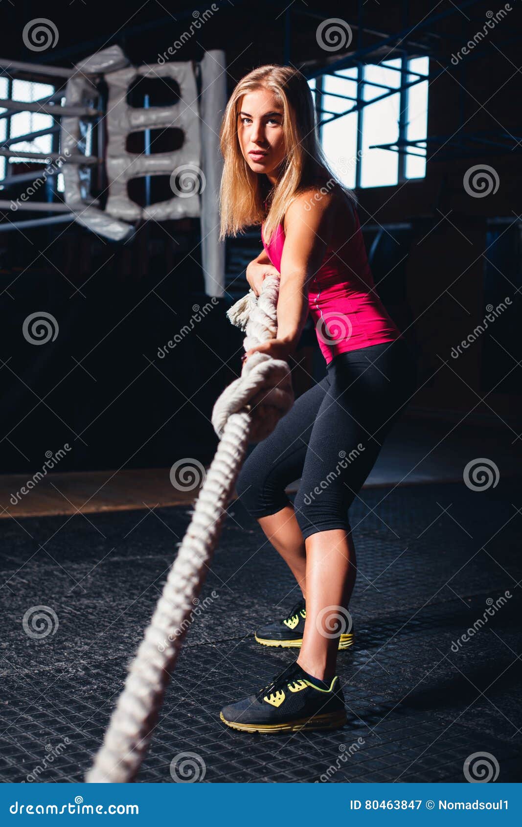 Girl pulling rope stock image. Image of gymnastics, pulls - 80463847