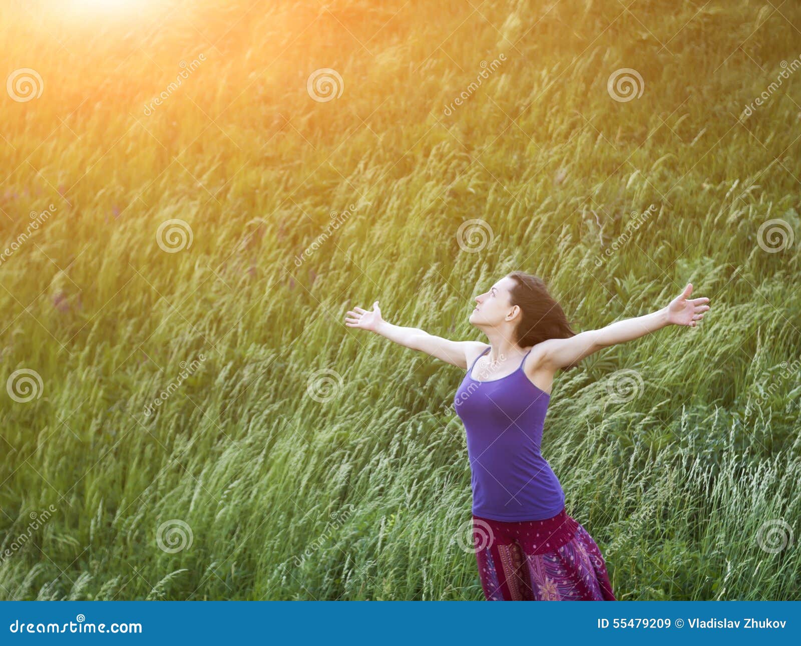 Girl pulls his hands up. stock image. Image of meeting - 55479209