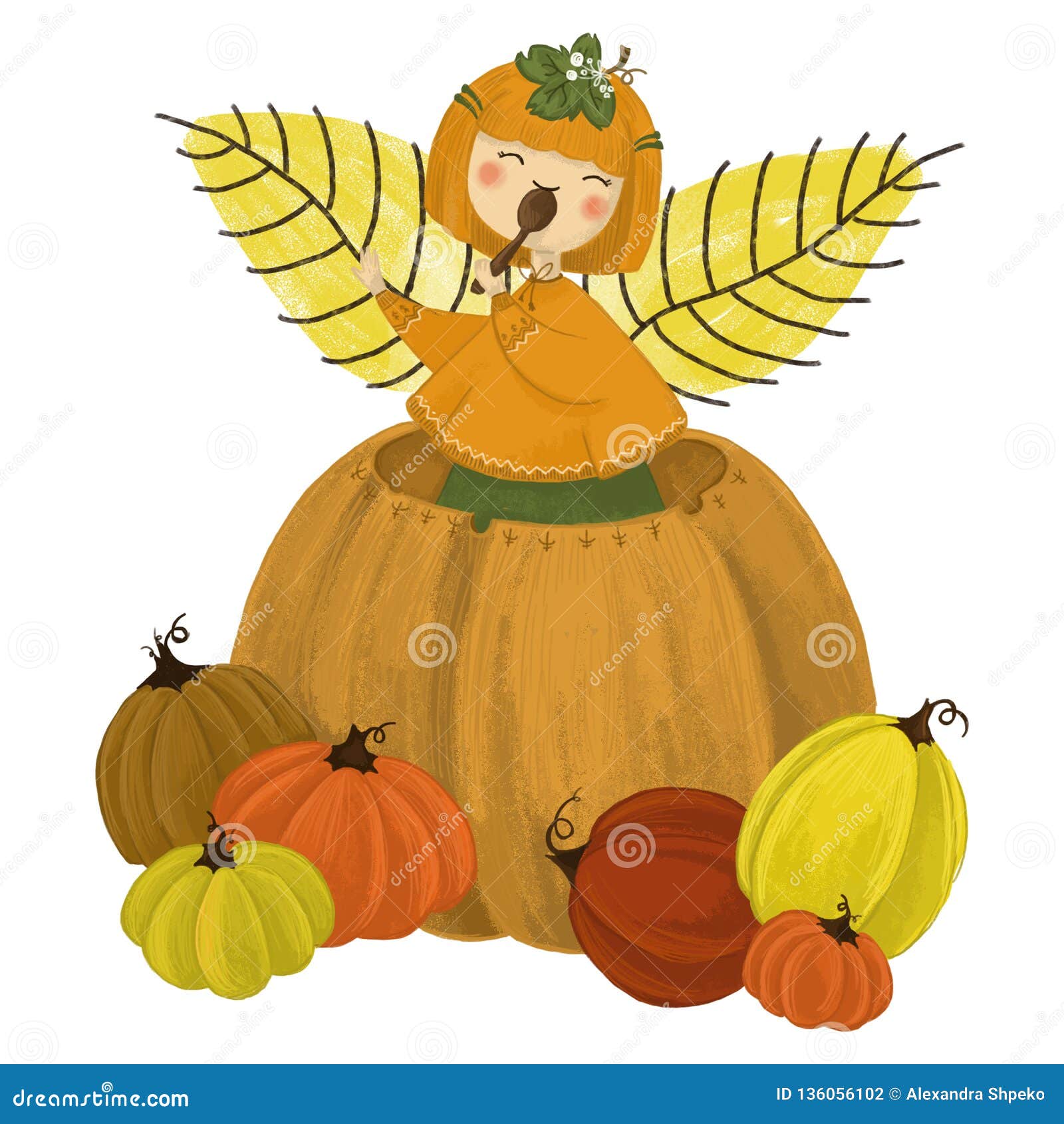Girl in pumpkin stock illustration. Illustration of beautiful - 136056102