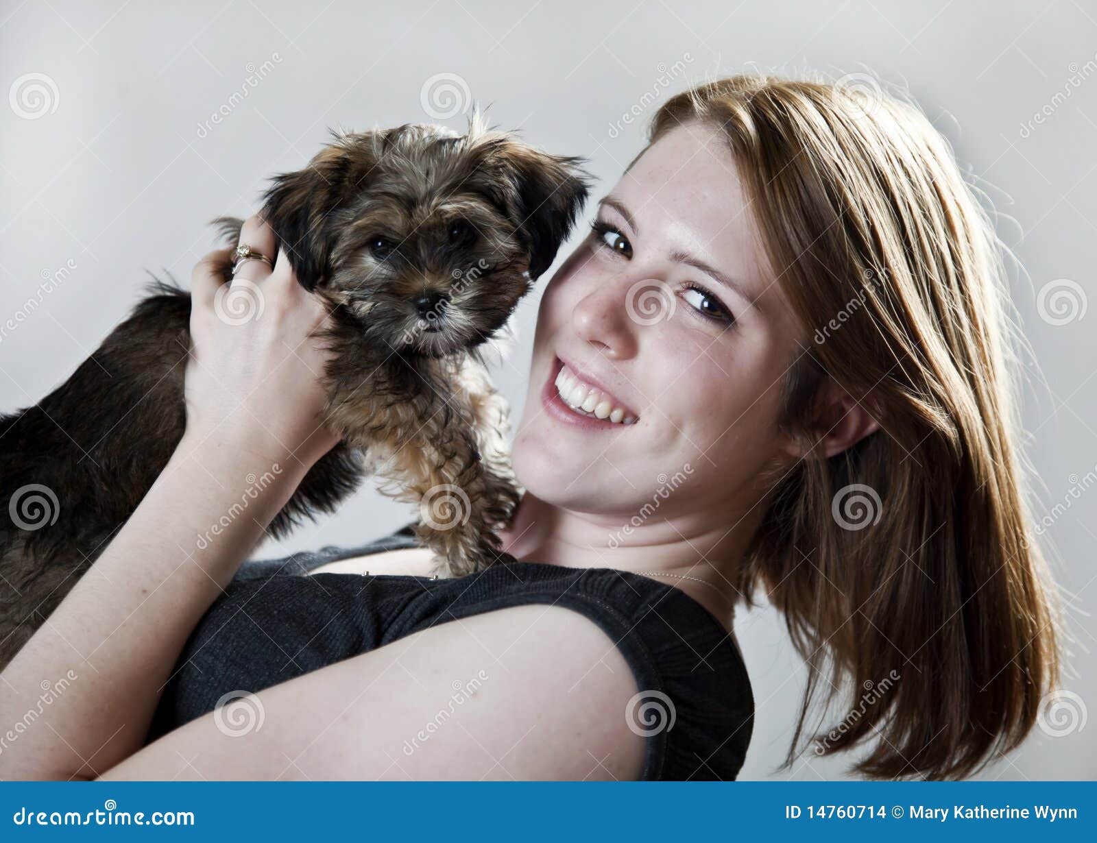 Girl with puppy stock photo. Image of smile, puppies - 14760714