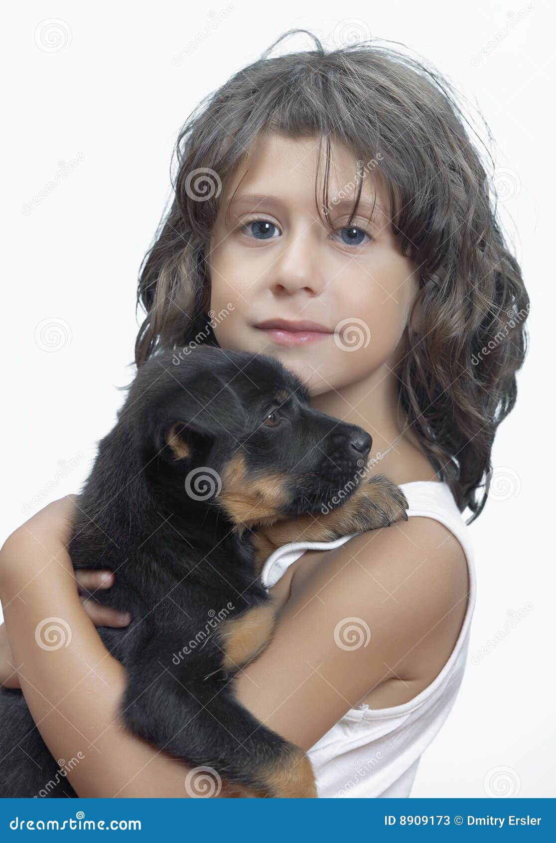 Girl with puppy stock image. Image of happiness, look - 8909173