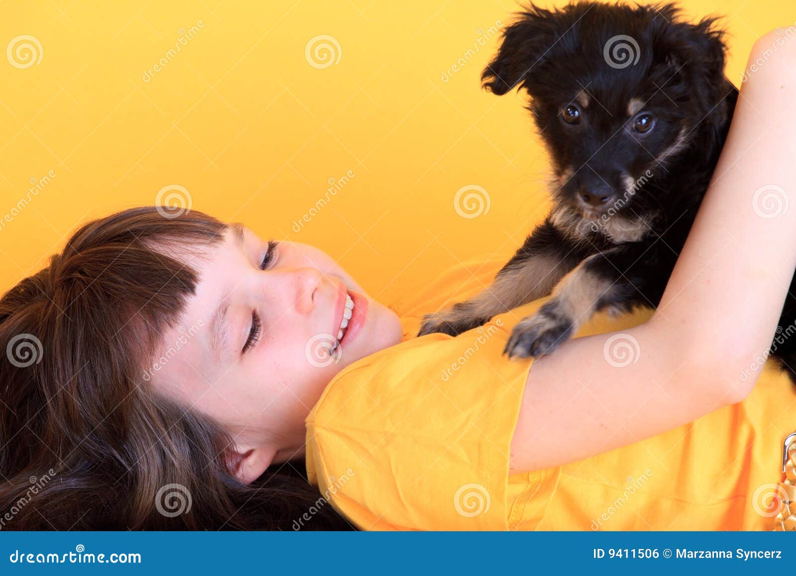Girl with puppy stock photo. Image of child, playing, caucasian - 9411506