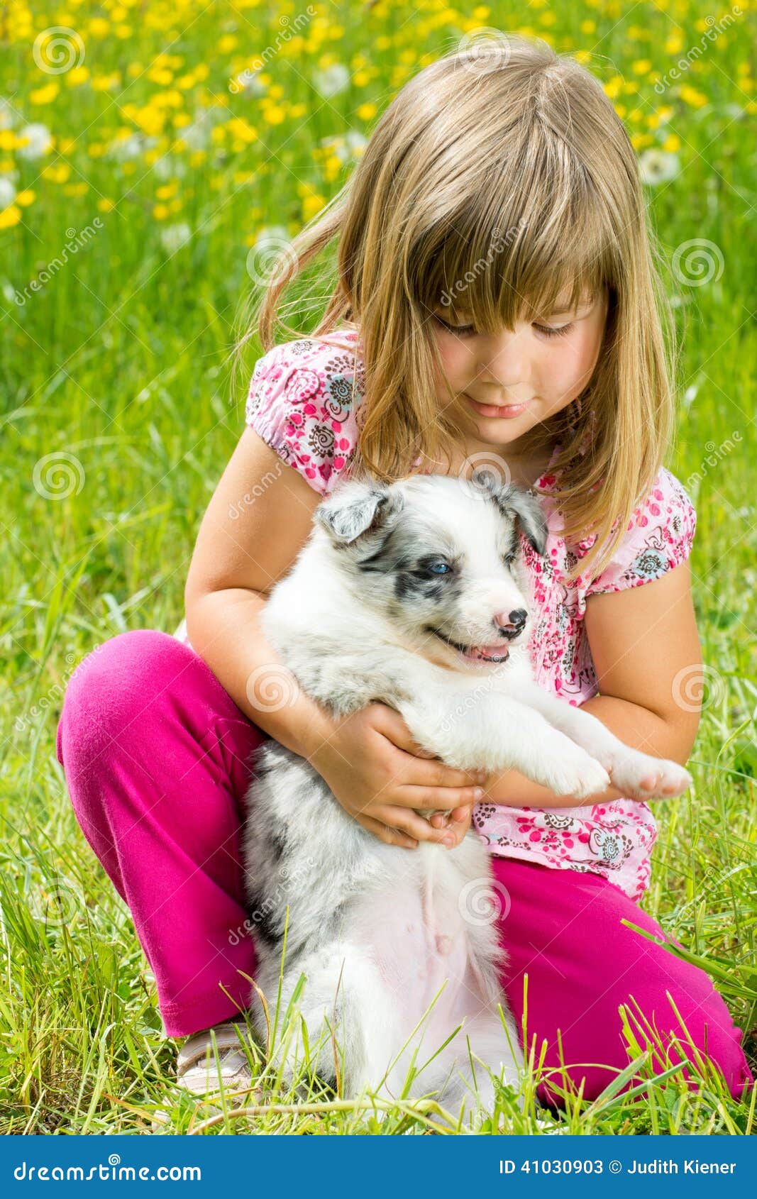 Girl with puppy stock image. Image of nature, baby, meadow - 41030903